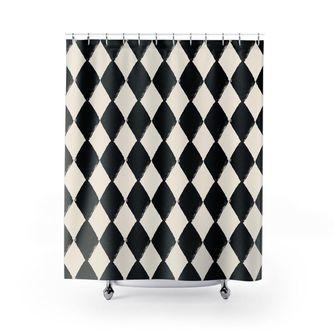 Black and White Distressed Diamond Pattern Shower Curtain Whimsical ...
