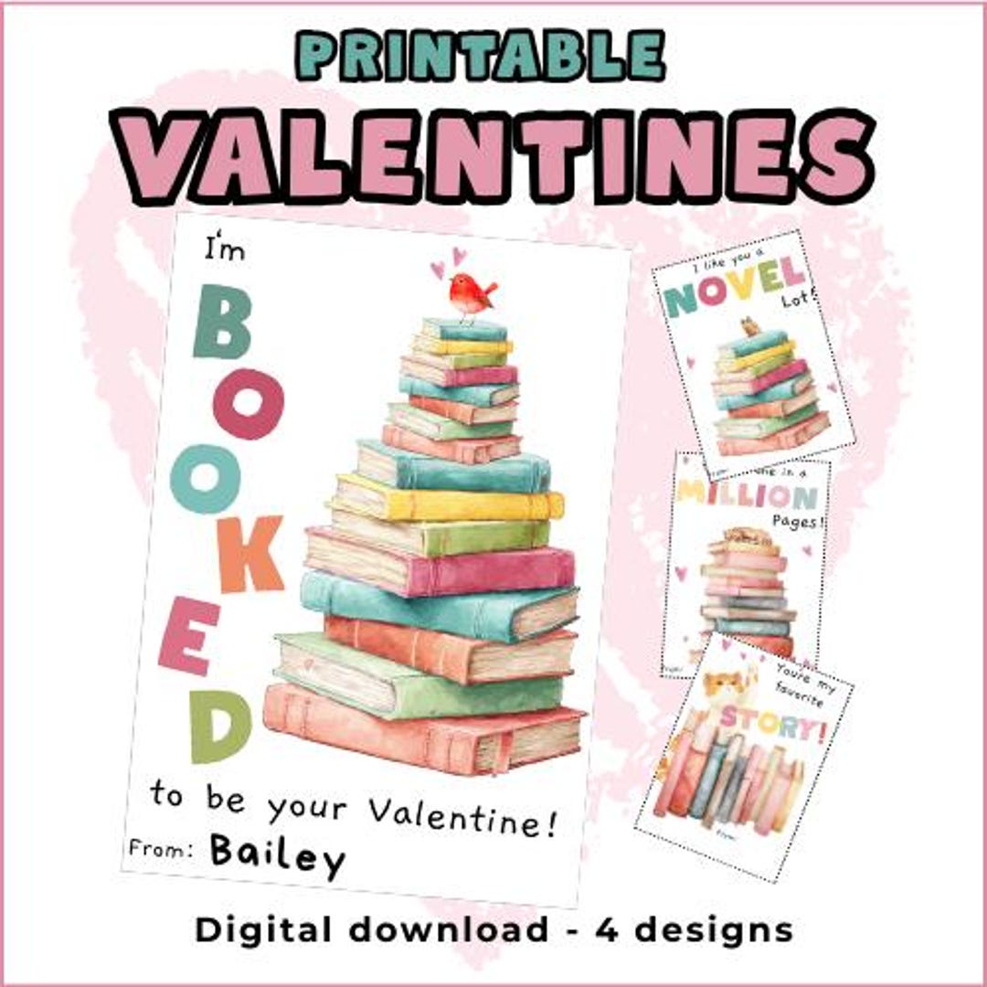 Printable Book Themed Valentines for Kids – Non Candy Classroom ...