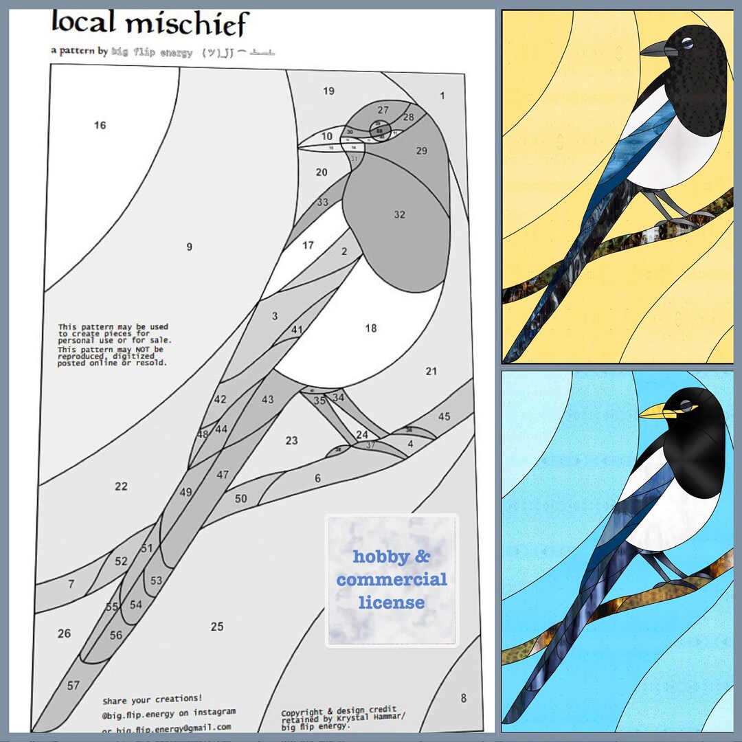 PDF Magpie Stained Glass Pattern or Mosaic Template - Digital Download ...