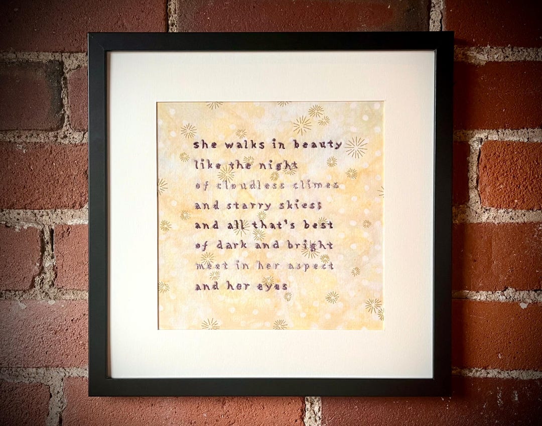 Embroidered Poetry Wall Decor / She Walks in Beauty Lord Byron Hand ...