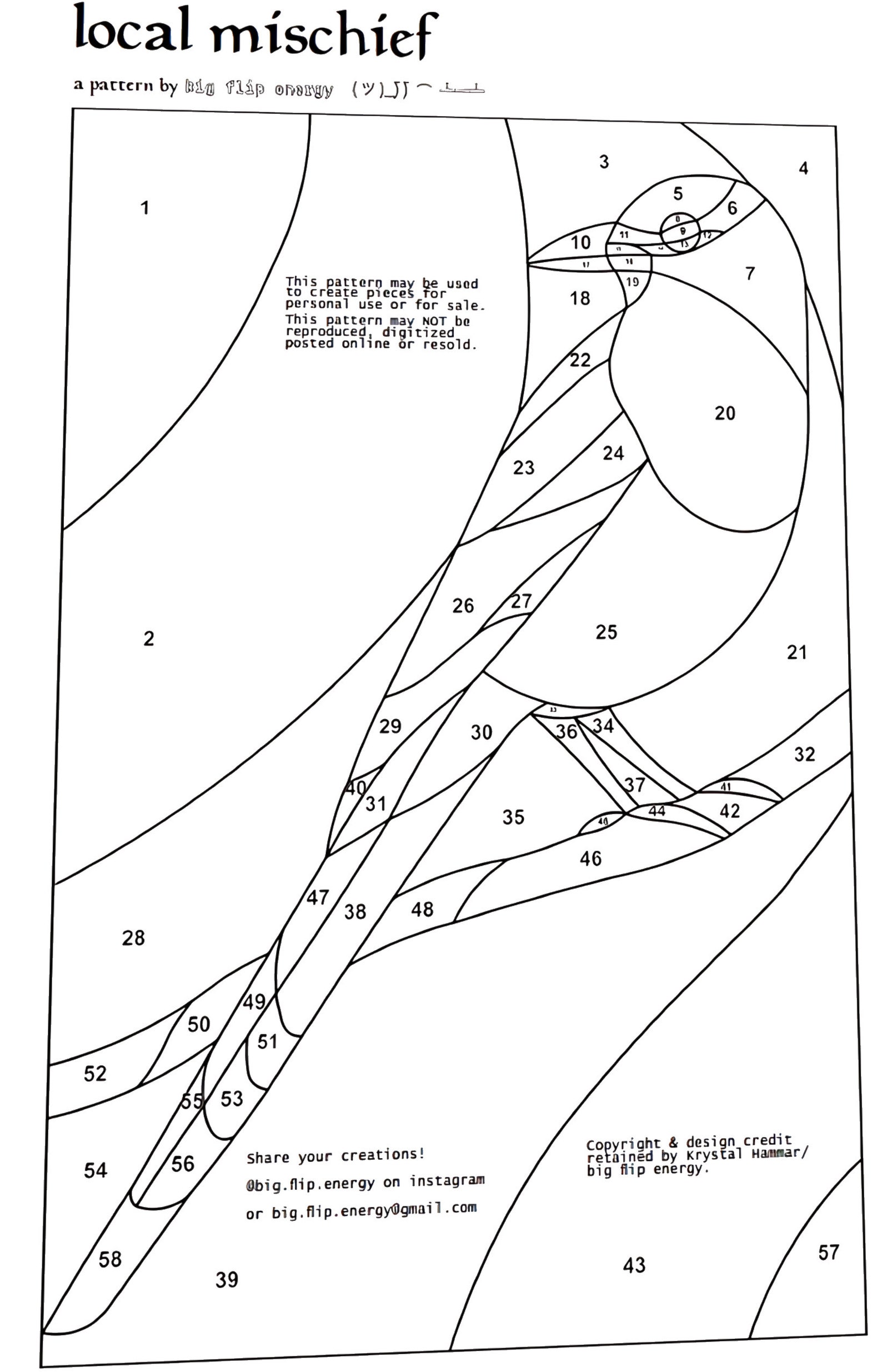 PDF Magpie Stained Glass Pattern or Mosaic Template - Digital Download ...