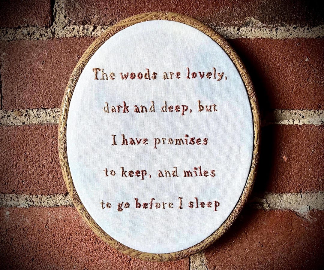 Stopping by Woods on a Snowy Evening Hand Stitched Embroidery Robert ...