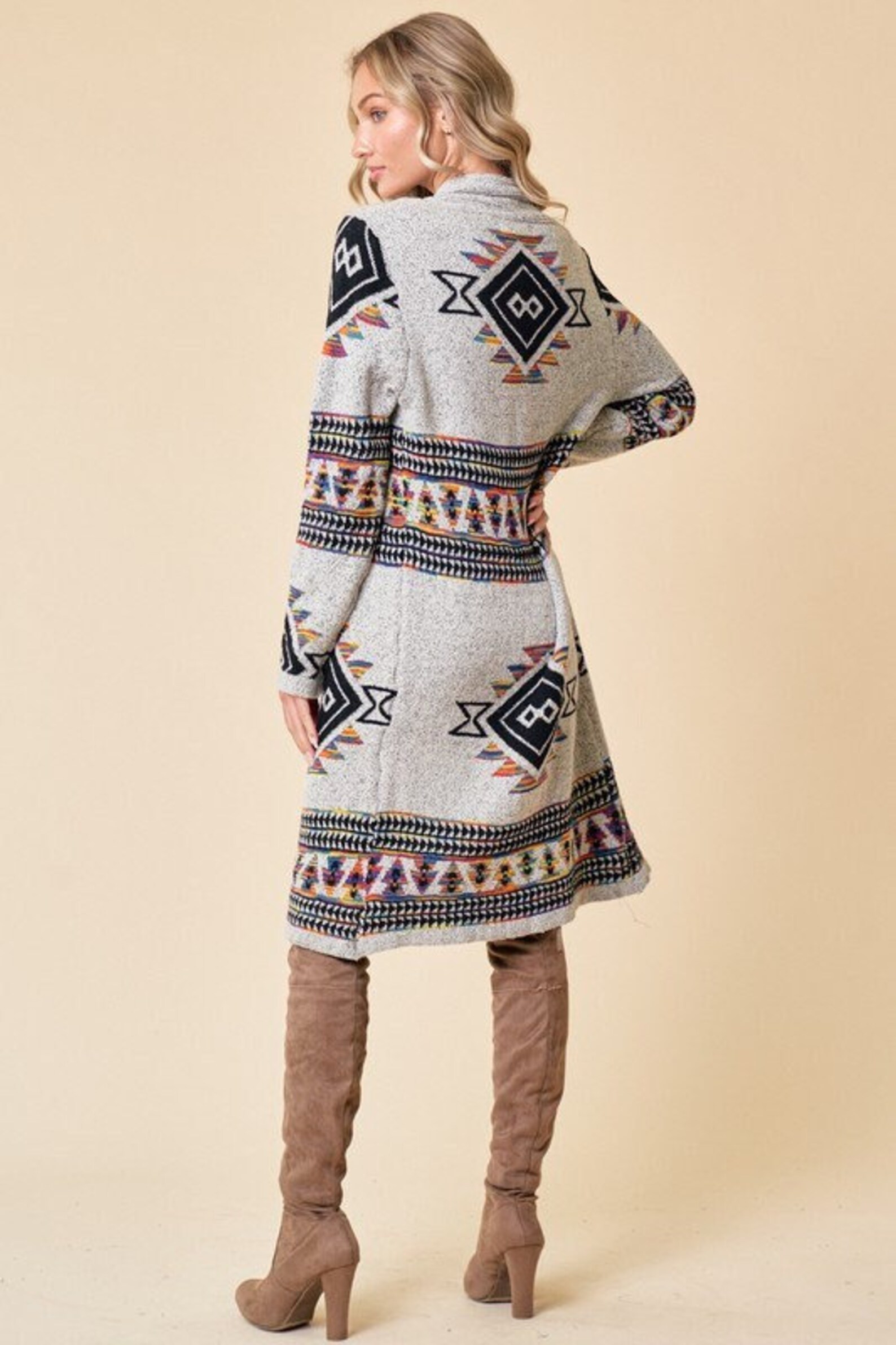 Rainbow Multi Diamond Aztec Pattern ON BLUE Long Cardigan Yellowstone ...