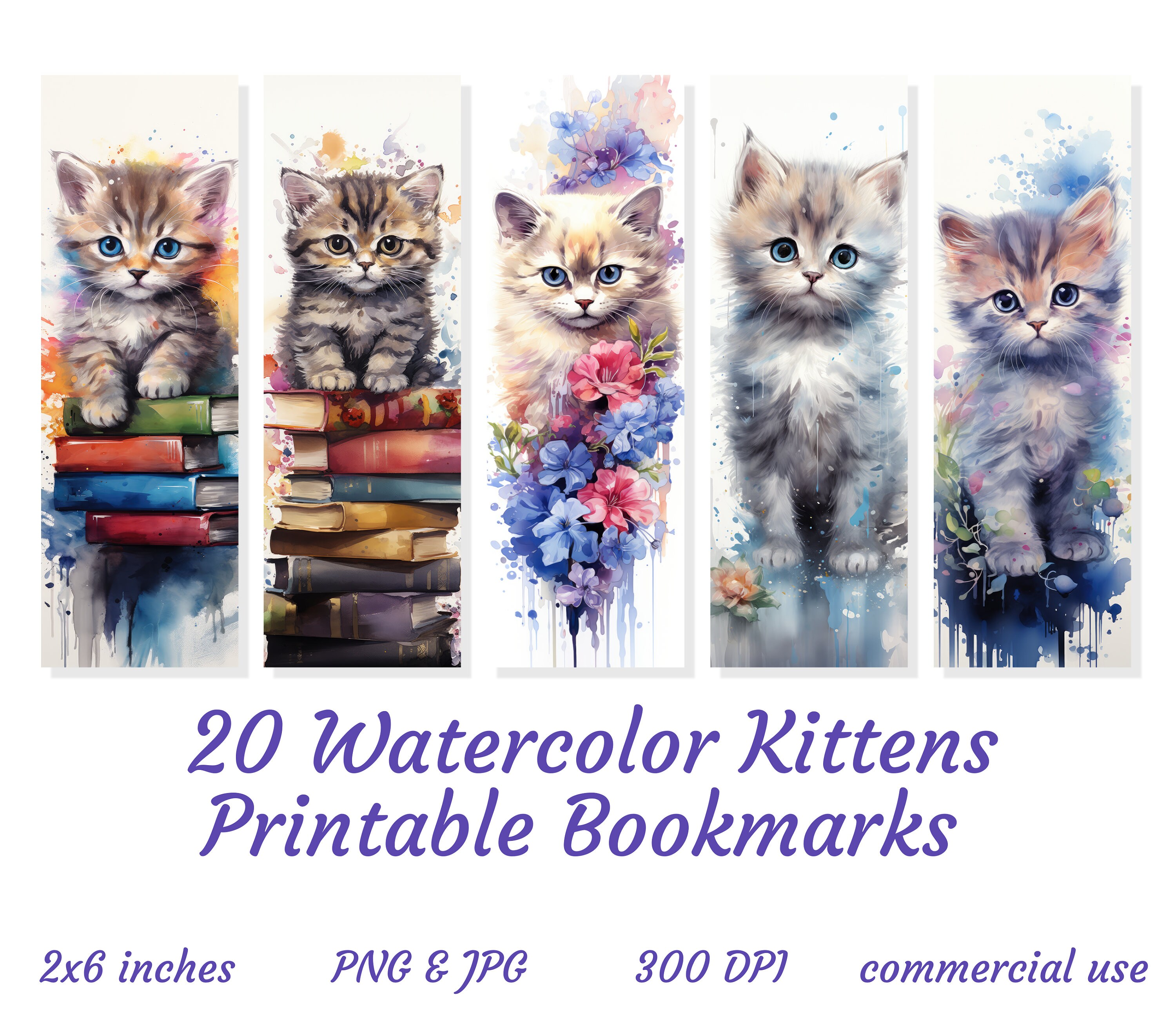 20 Cat Bookmark Designs, Printable Bookmarks, Kitten Bookmarks ...