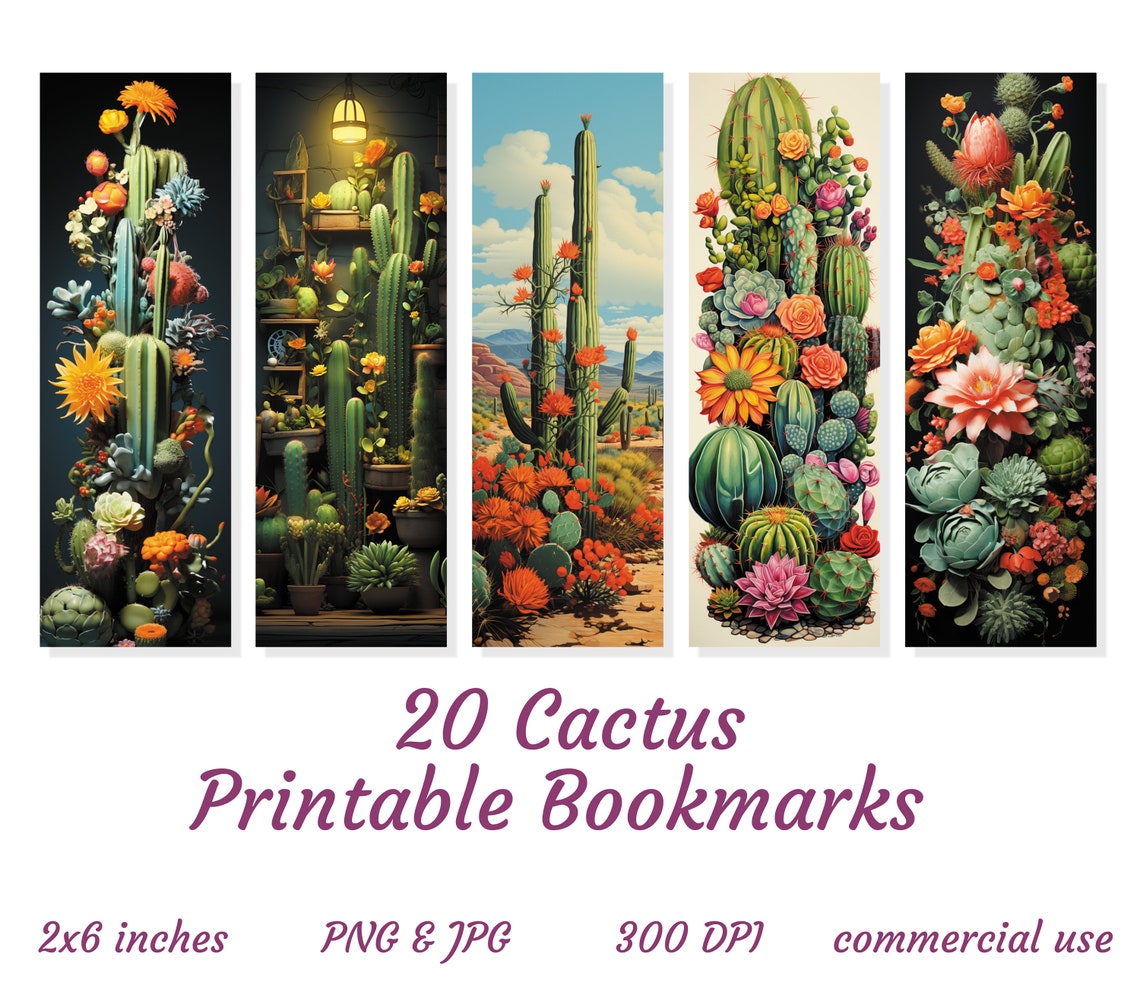 20 Cactus Bookmark Designs Printable Bookmarks Nature - Etsy