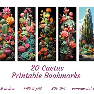 20 Cactus Bookmark Designs, Printable Bookmarks, Nature Bookmarks ...