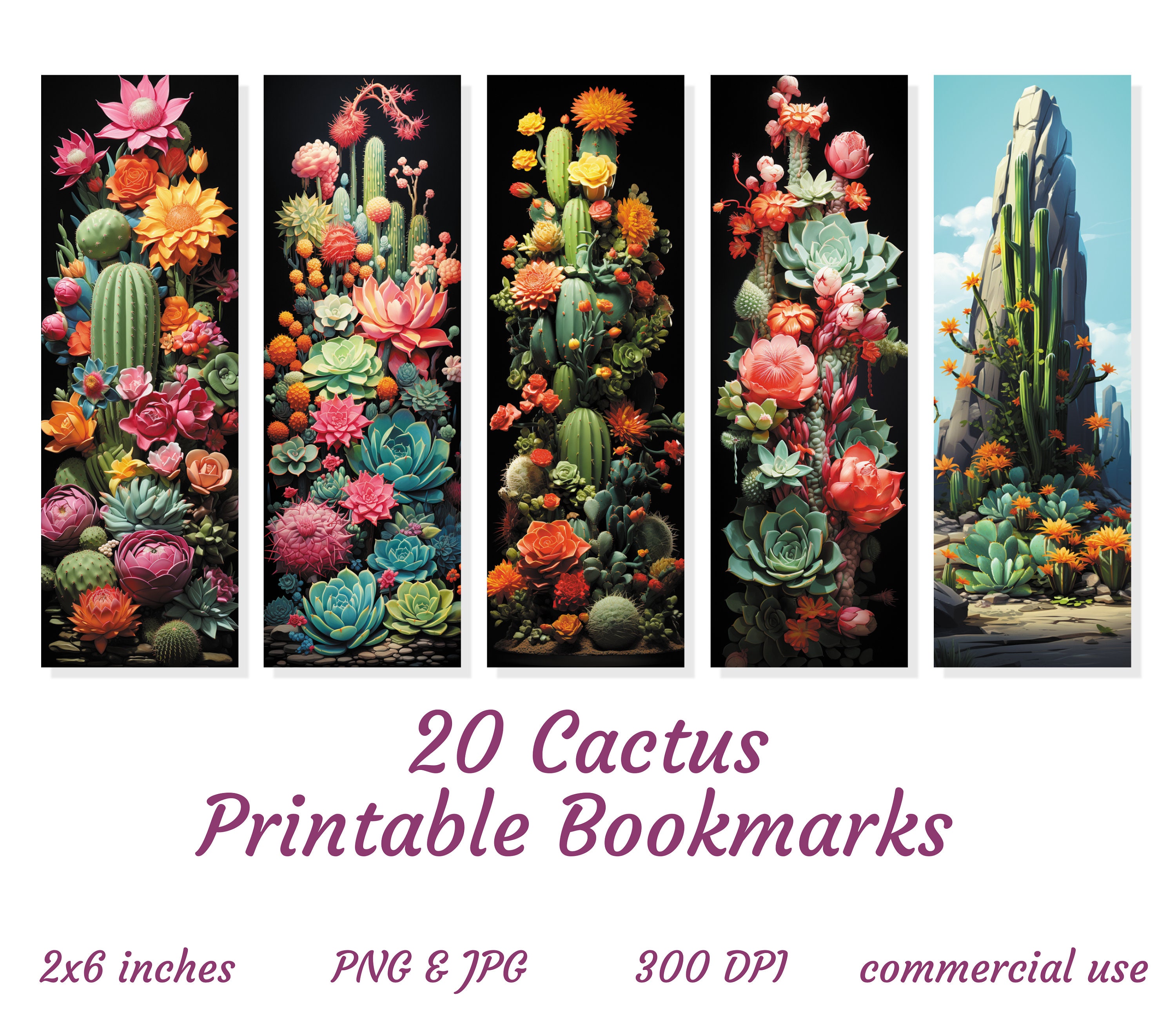 20 Cactus Bookmark Designs, Printable Bookmarks, Nature Bookmarks ...
