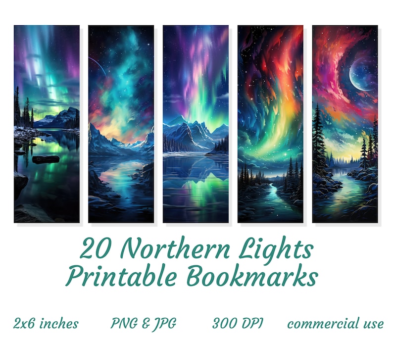 20 Northern Lights Bookmark Designs, Printable Bookmarks, Nature ...