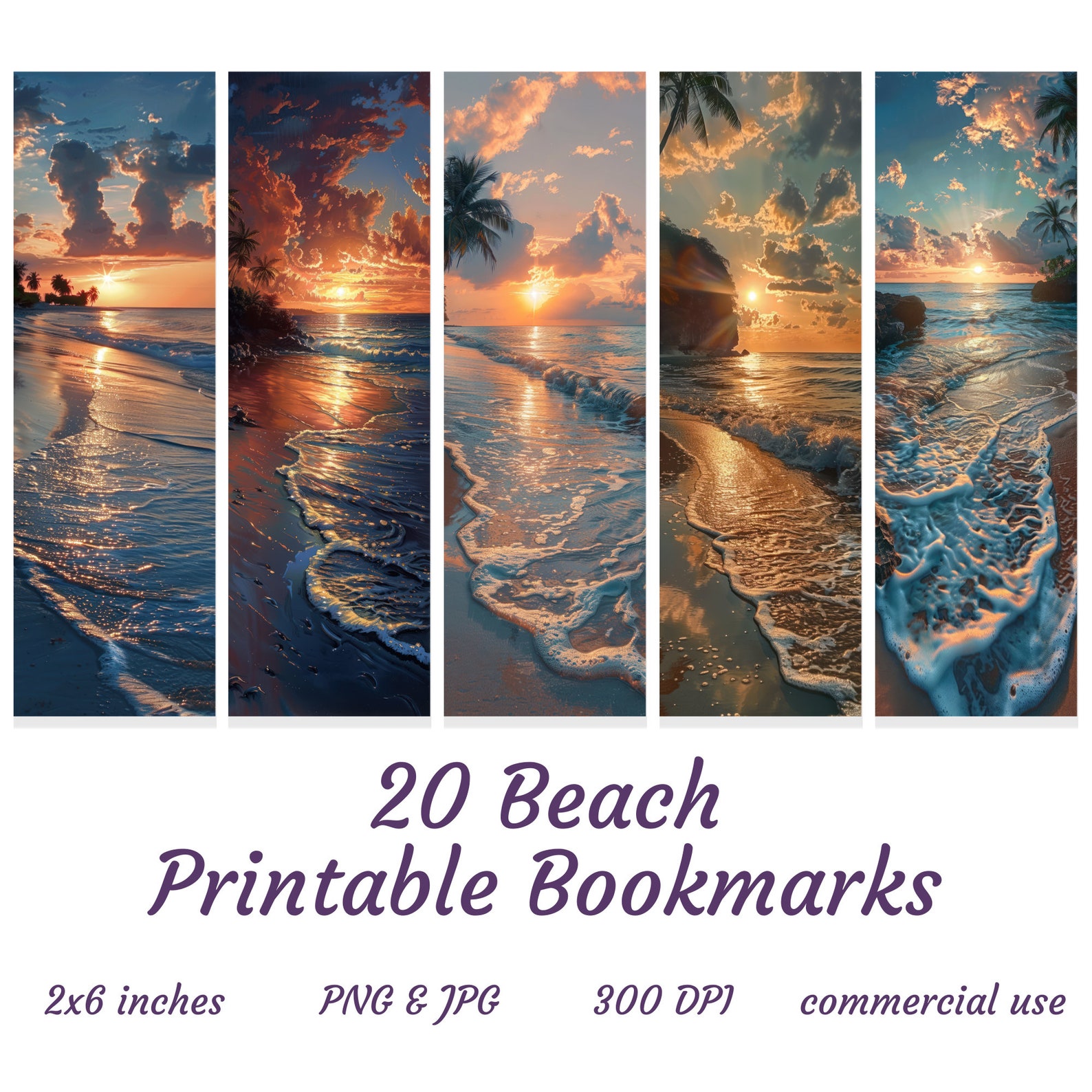 20 Beach Bookmarks, Printable Bookmarks, Summer Bookmarks, Sublimation ...