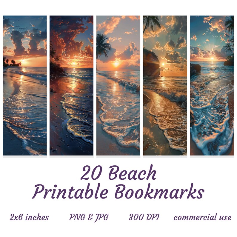 20 Beach Bookmarks, Printable Bookmarks, Summer Bookmarks, Sublimation ...