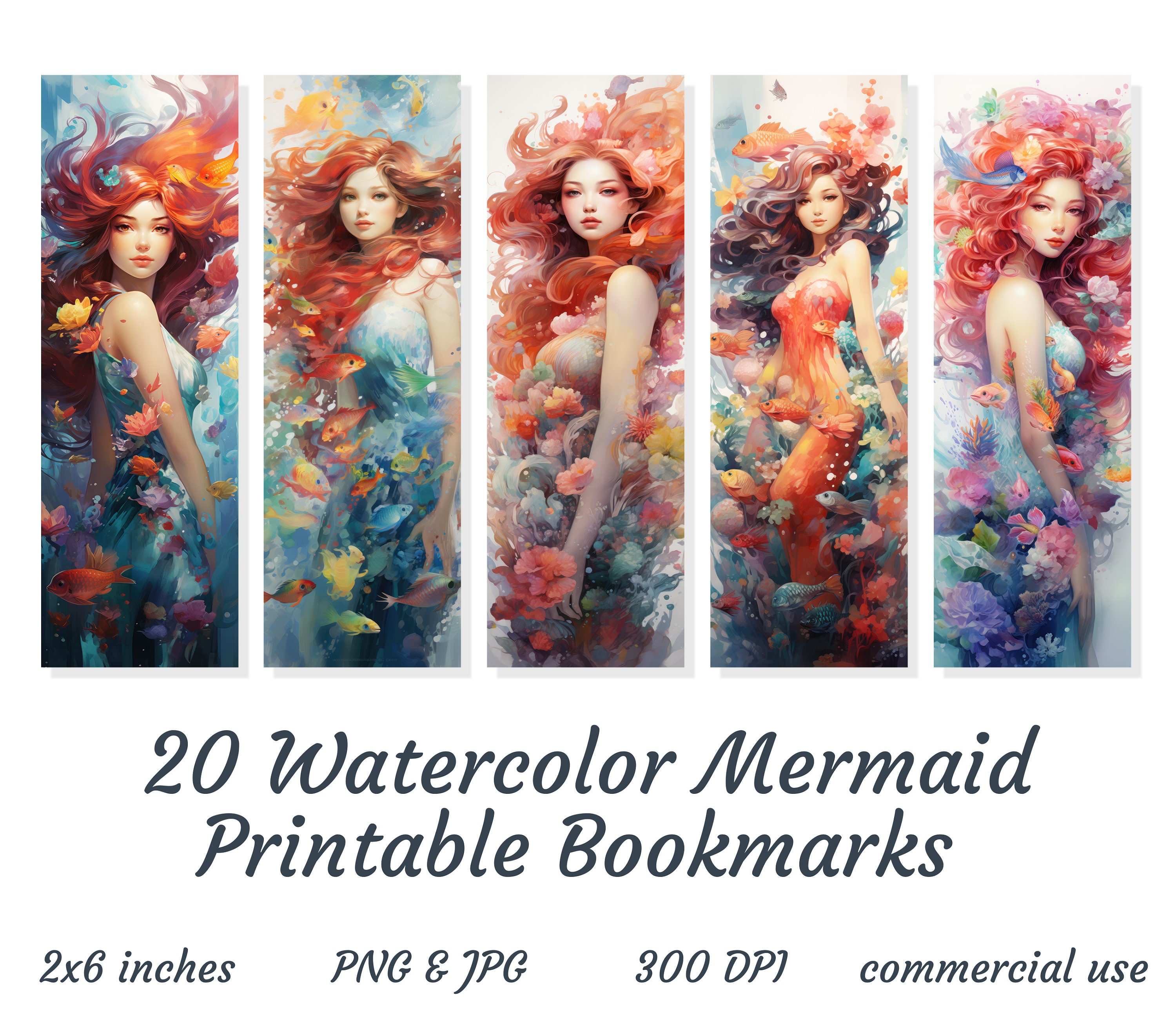 20 Mermaid Bookmark Designs, Printable Bookmarks, Fantasy Bookmarks ...