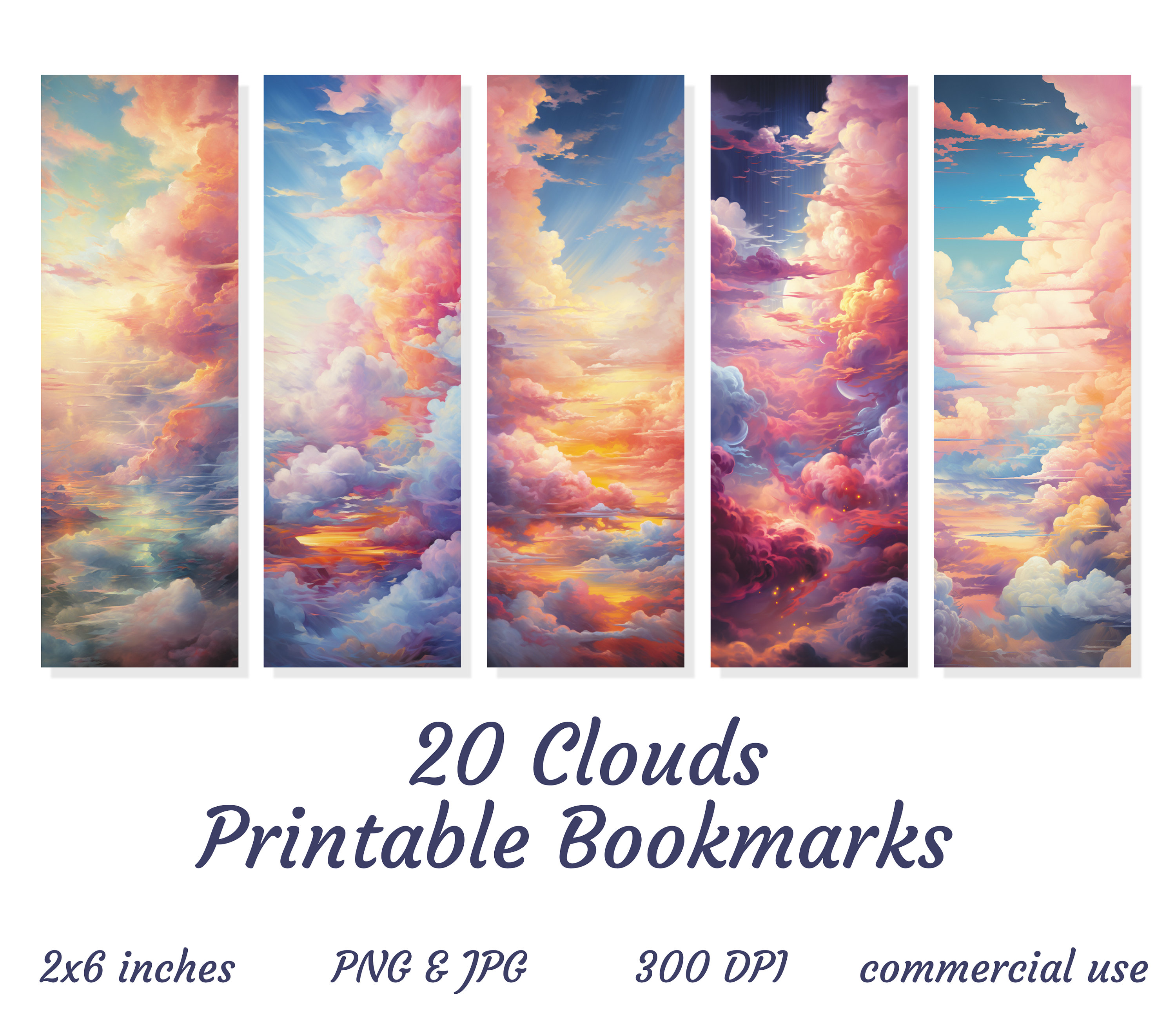 20 Clouds Printable Bookmarks, Decorative Clouds Design, Fluffy Clouds ...