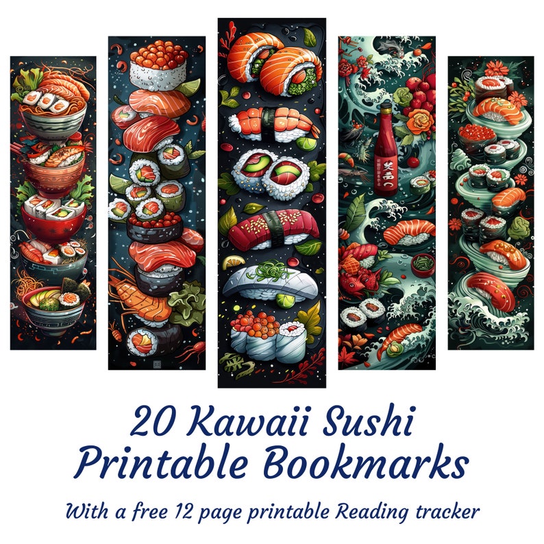 20 Kawaii Sushi Bookmarks, Printable Bookmarks, Sublimation Bookmark ...