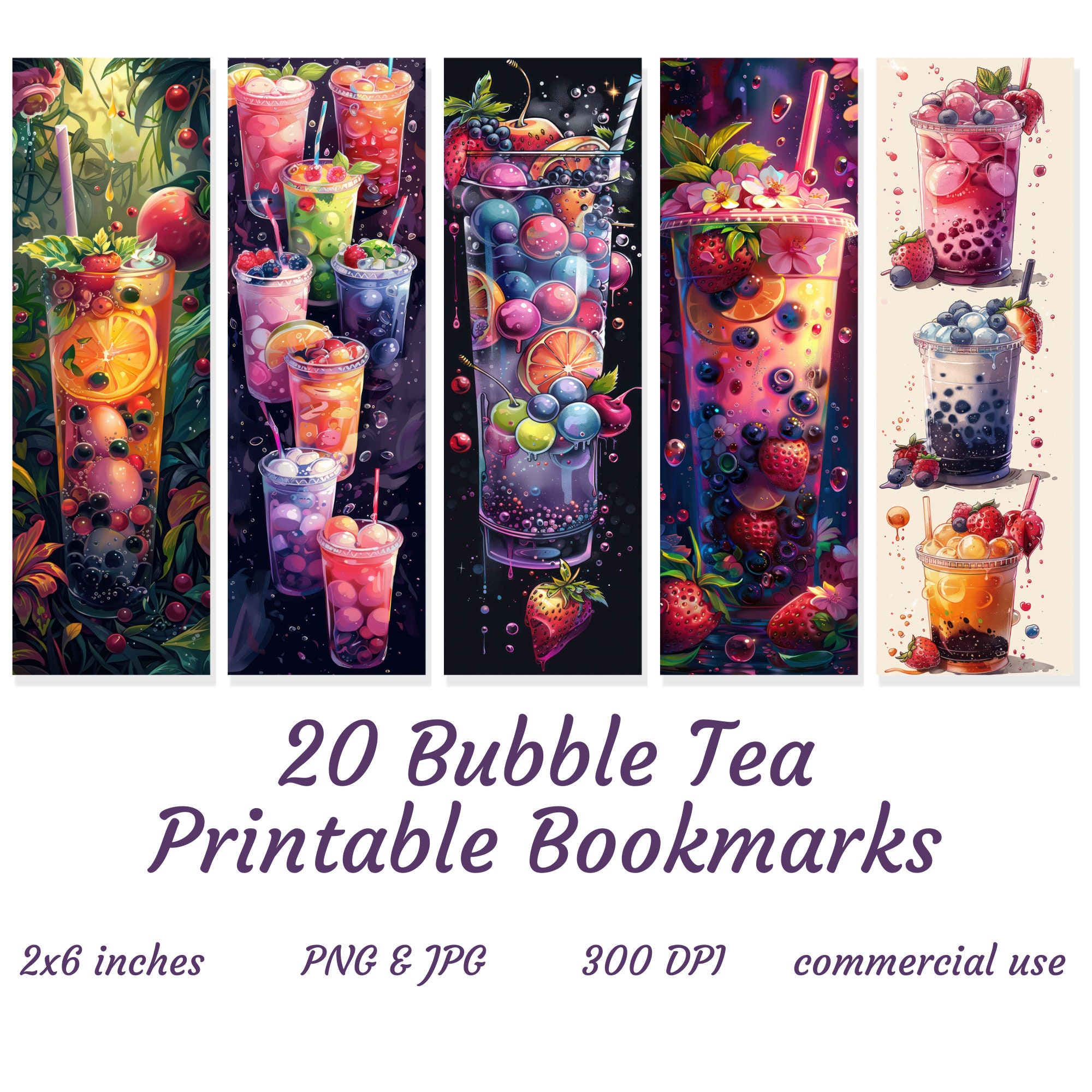 20 Bubble Tea Bookmarks, Printable Bookmarks, Kawaii Bubble Tea ...