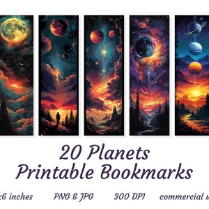 20 Planets Bookmarks, Galaxy Bookmark Set, Galaxy Sublimation, Bookmark ...