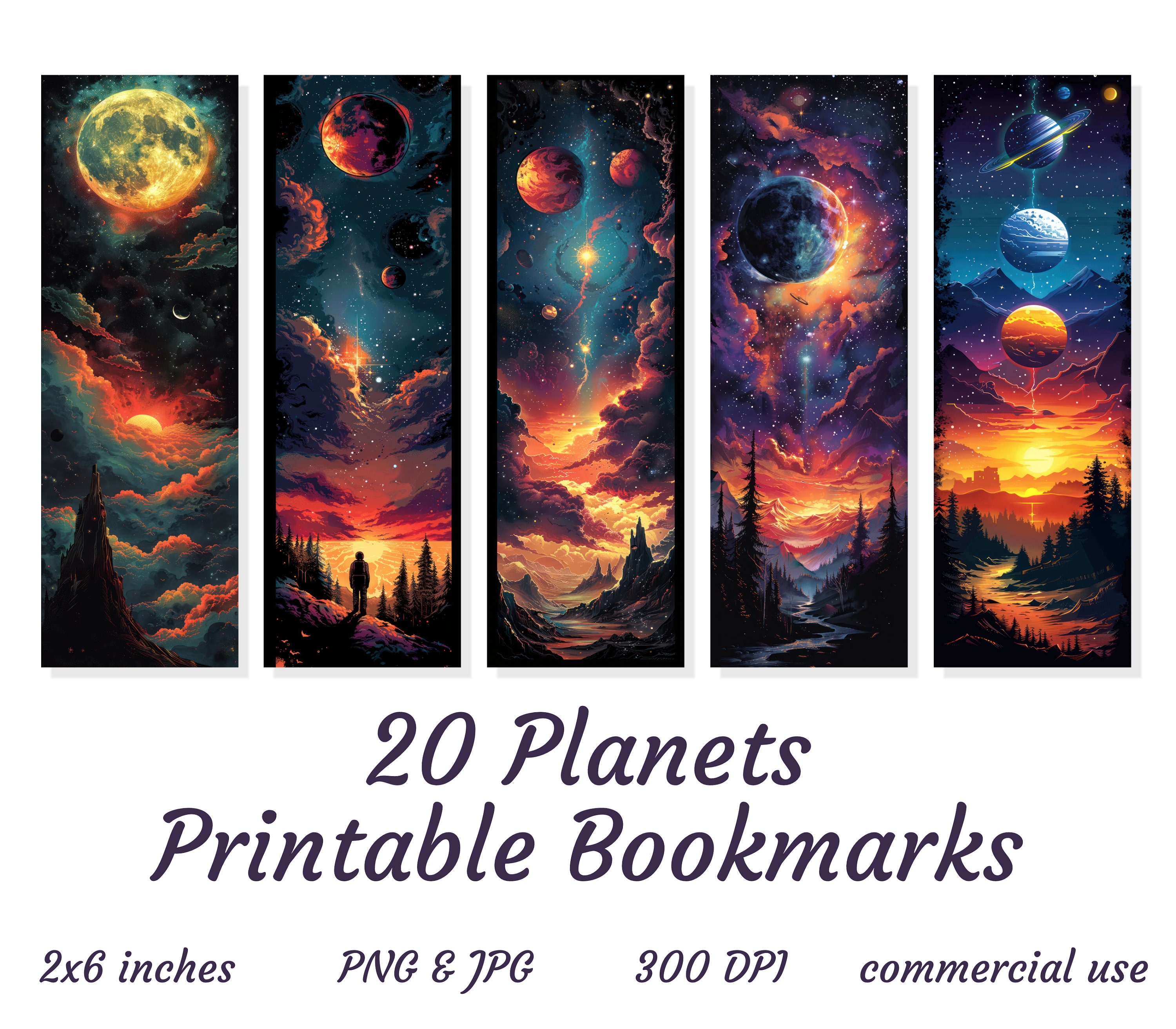 20 Planets Bookmarks, Galaxy Bookmark Set, Galaxy Sublimation, Bookmark ...