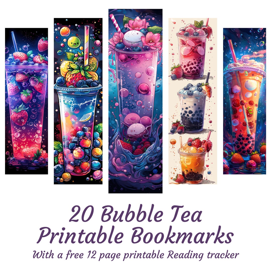 20 Bubble Tea Bookmarks, Printable Bookmarks, Kawaii Bubble Tea ...