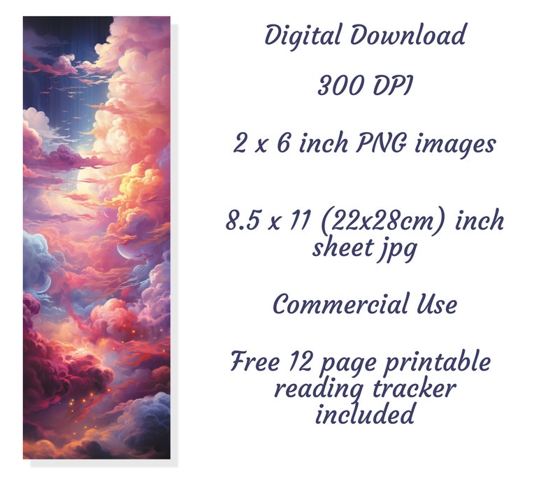 20 Clouds Printable Bookmarks, Decorative Clouds Design, Fluffy Clouds ...