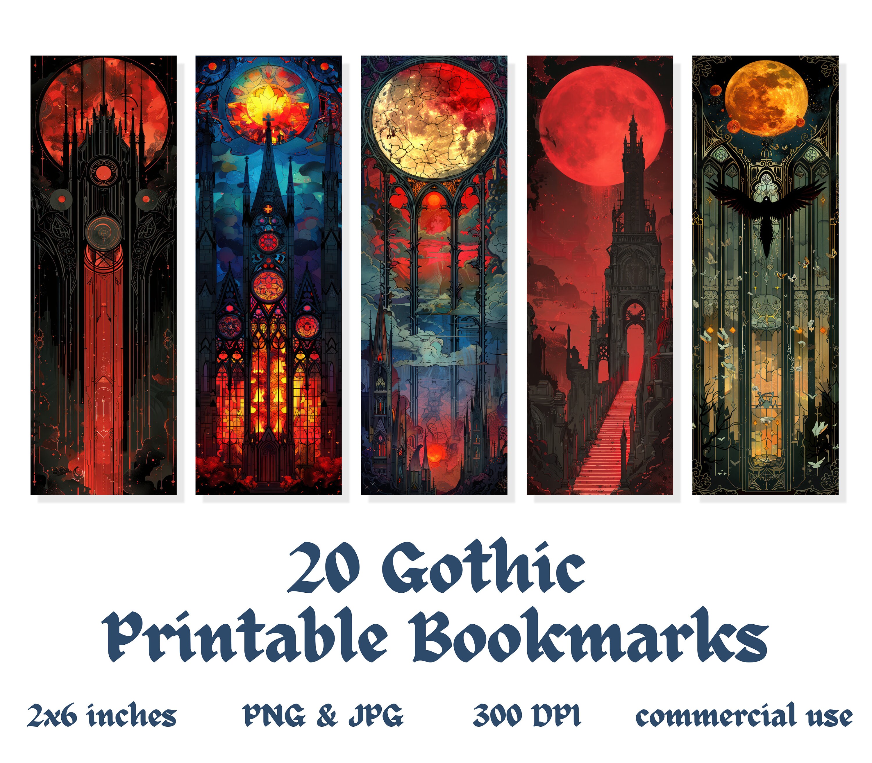 20 Gothic Printable Bookmarks, Bookmark Set, Galaxy Sublimation ...