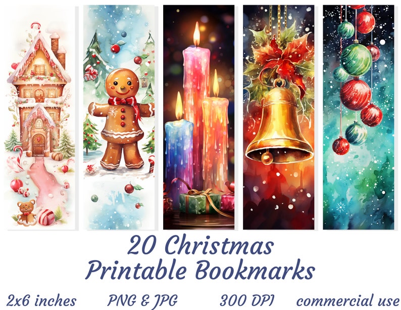 20 Christmas Design Bookmarks, Printable Bookmarks, Sublimation ...