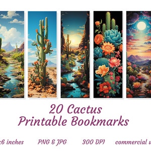 20 Cactus Bookmark Designs, Printable Bookmarks, Nature Bookmarks ...