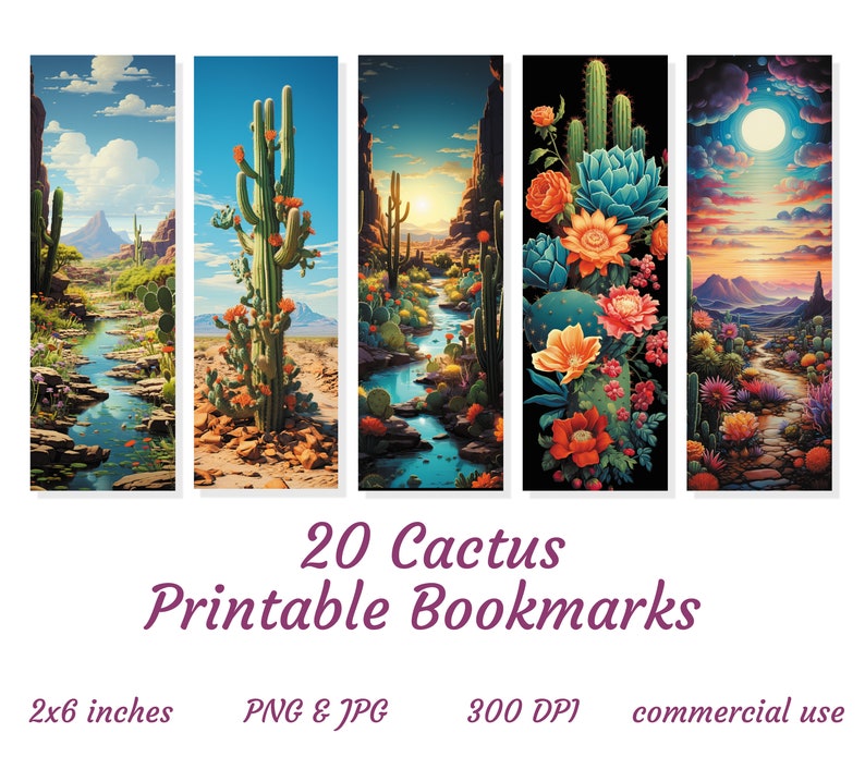 20 Cactus Bookmark Designs, Printable Bookmarks, Nature Bookmarks ...