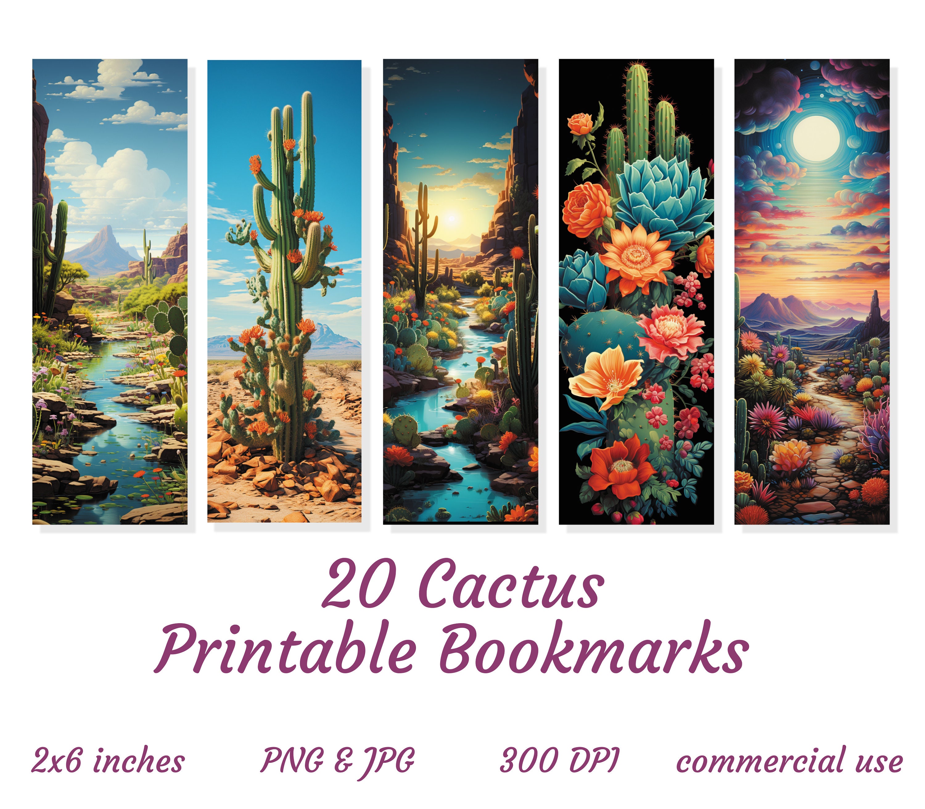 20 Cactus Bookmark Designs, Printable Bookmarks, Nature Bookmarks ...