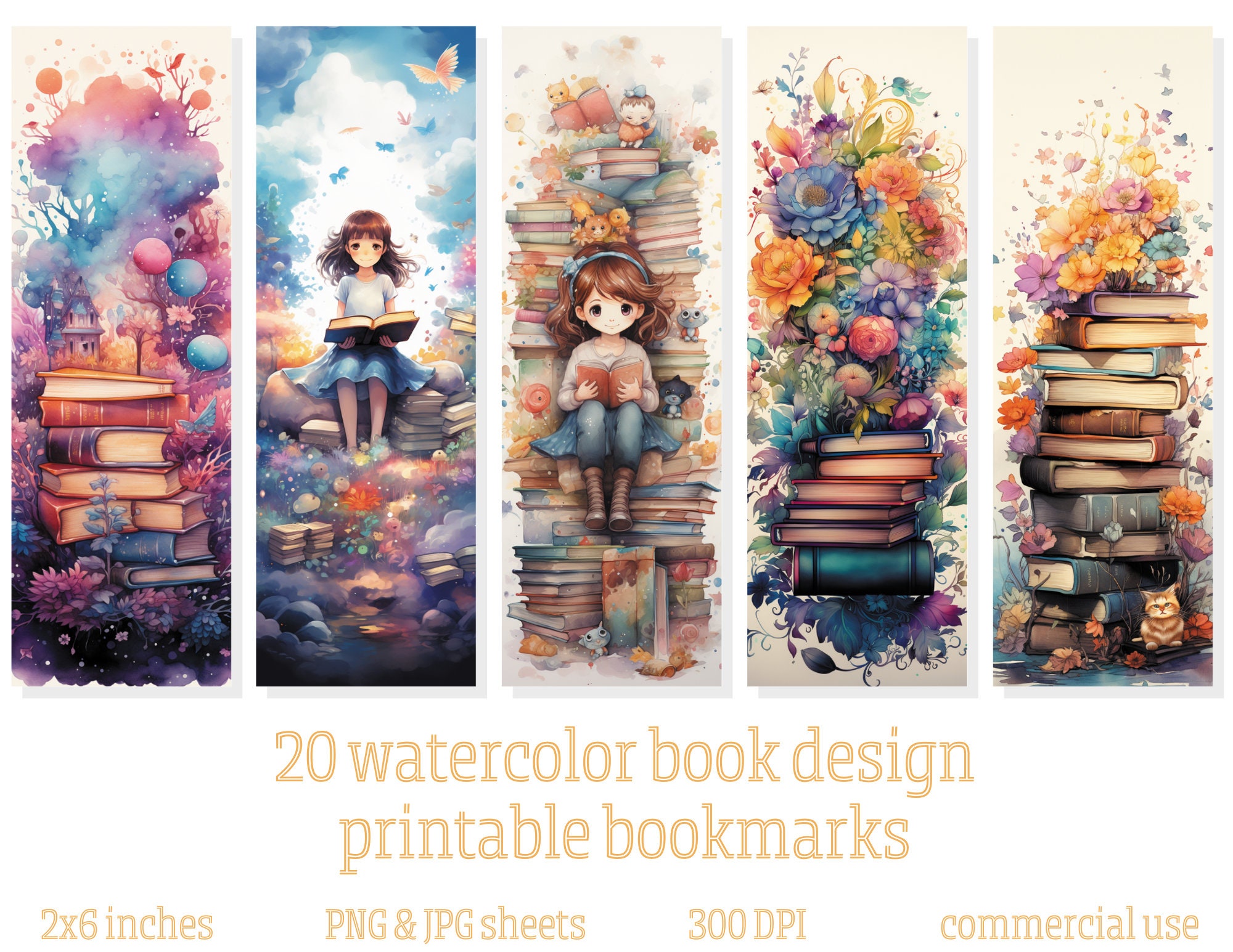 20 Books Design Bookmarks, Printable Bookmarks, Sublimation Bookmark ...