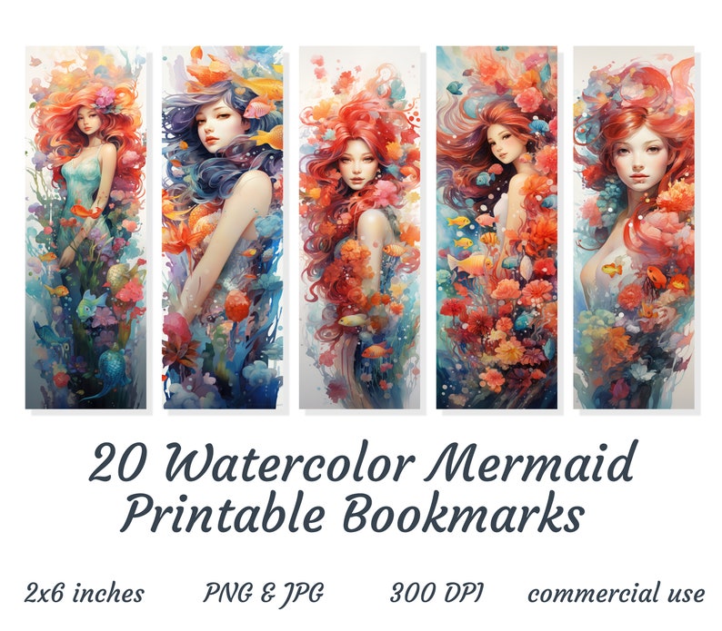 20 Mermaid Bookmark Designs, Printable Bookmarks, Fantasy Bookmarks ...
