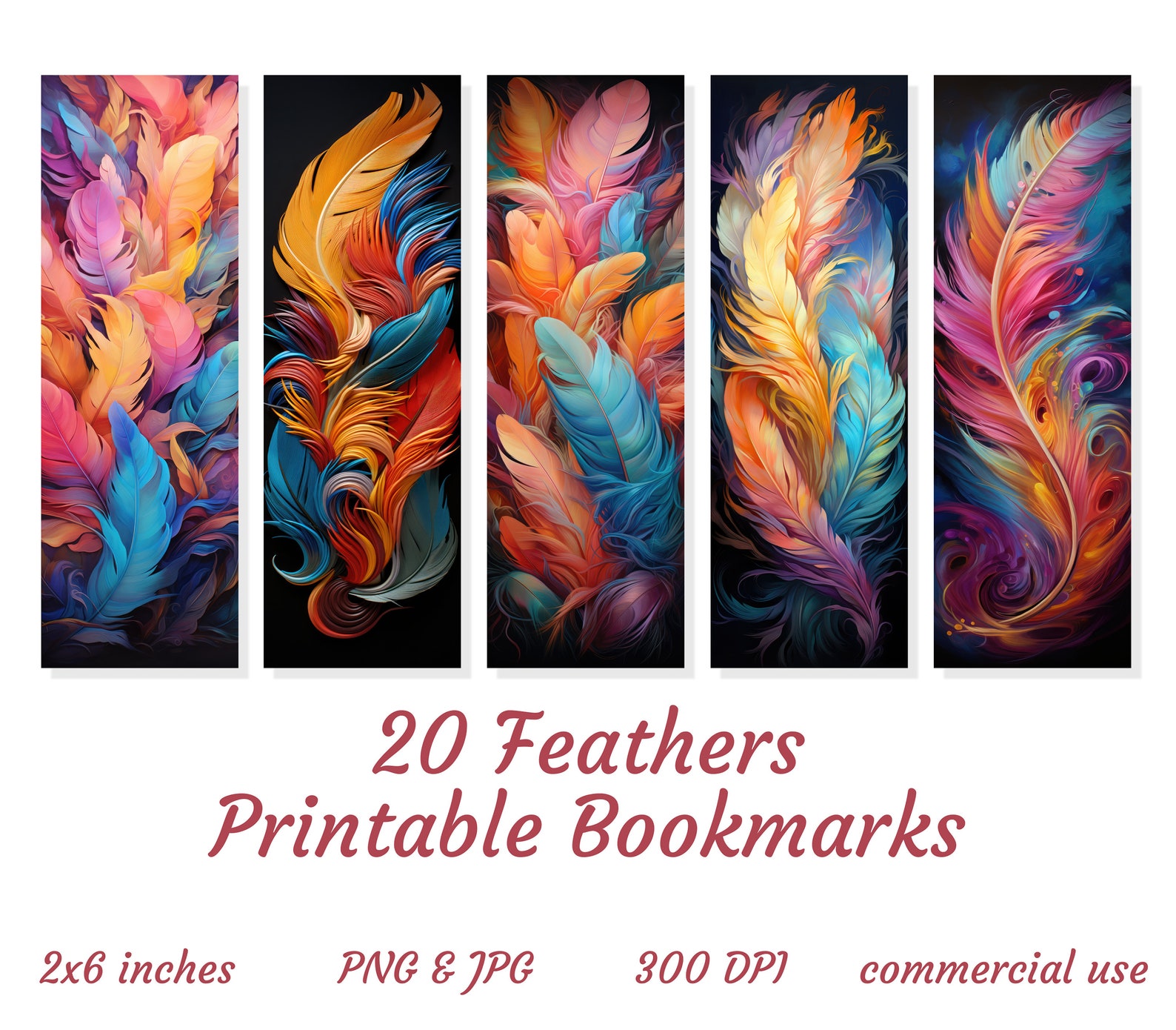 20 Feathers Printable Bookmarks, Feather PNG, Printable Bookmarks ...