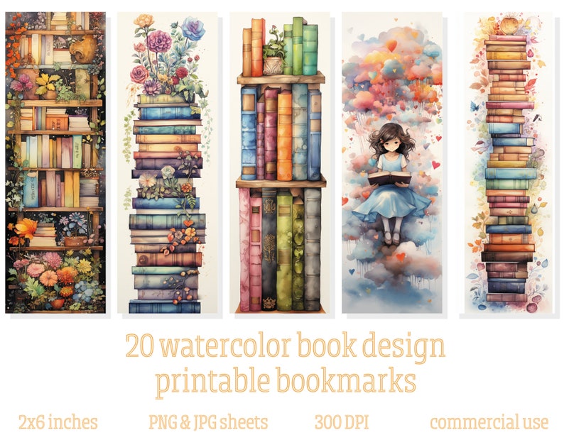 20 Books Design Bookmarks, Printable Bookmarks, Sublimation Bookmark ...