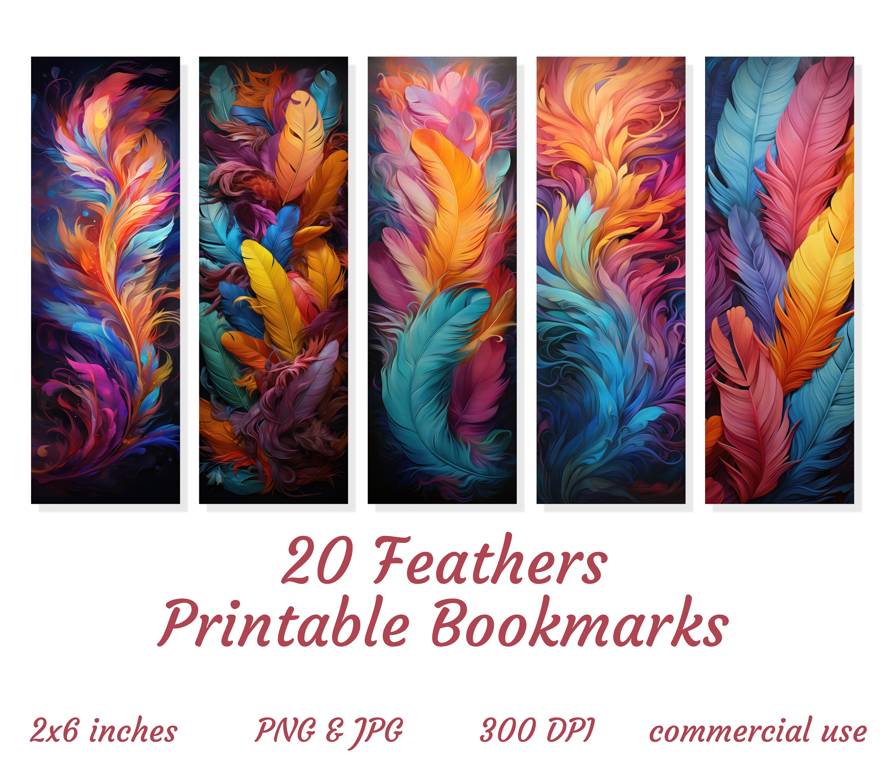 20 Feathers Printable Bookmarks, Feather PNG, Printable Bookmarks ...