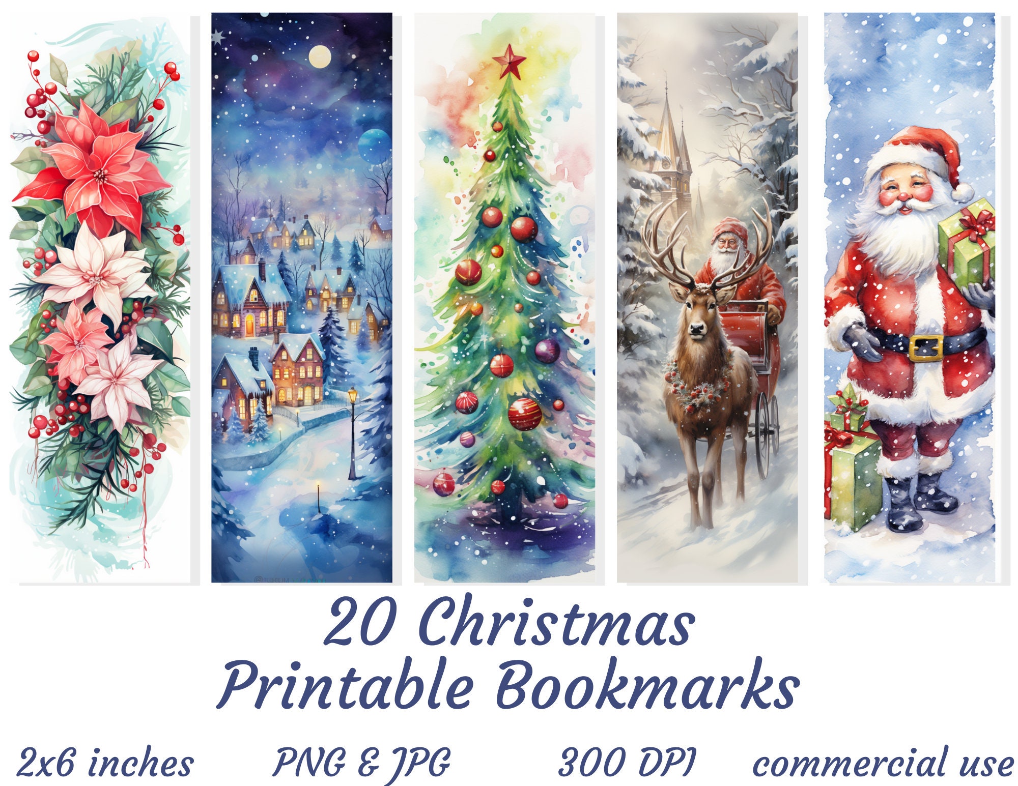 20 Christmas Design Bookmarks, Printable Bookmarks, Sublimation ...
