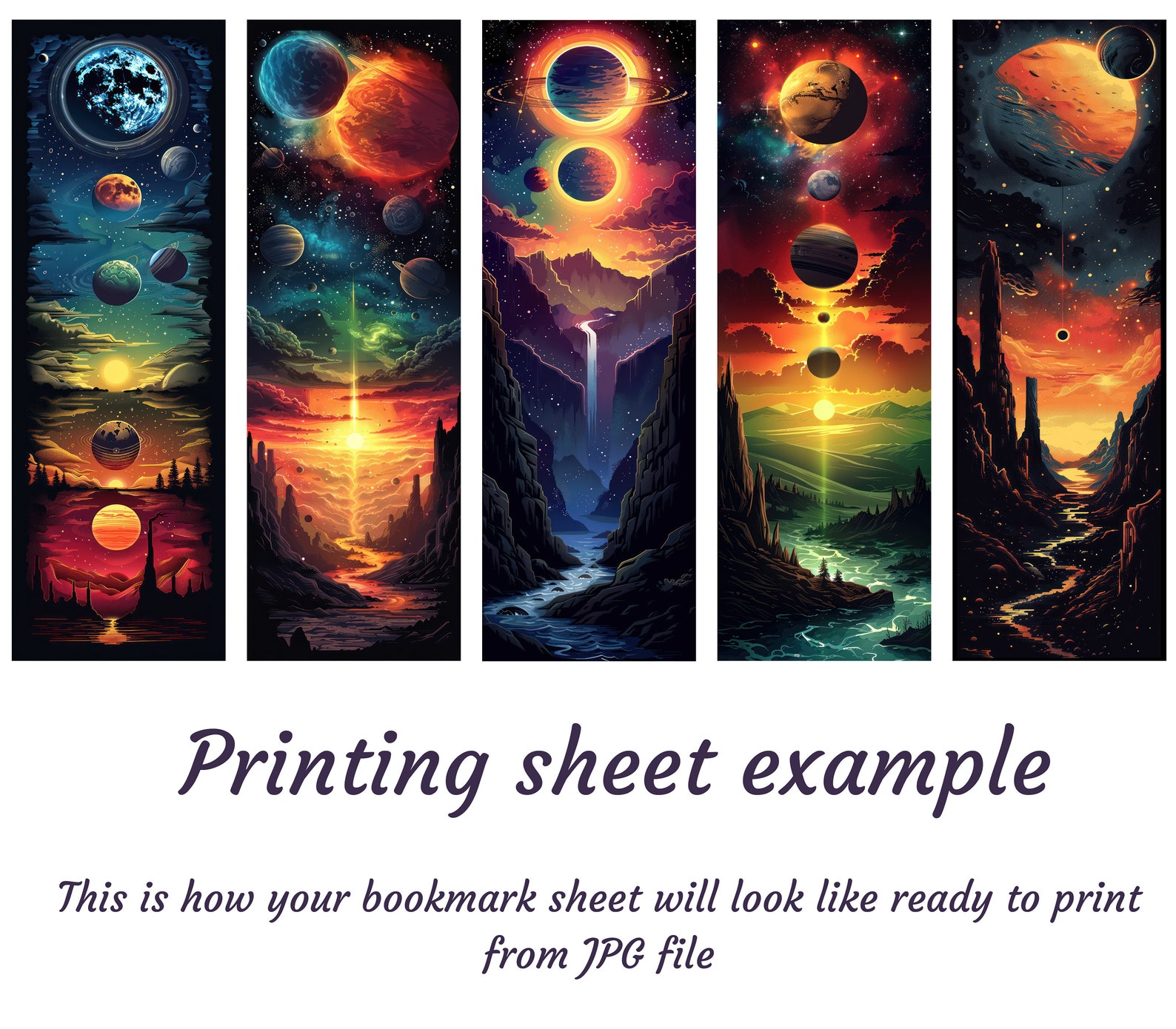 20 Planets Bookmarks, Galaxy Bookmark Set, Galaxy Sublimation, Bookmark ...