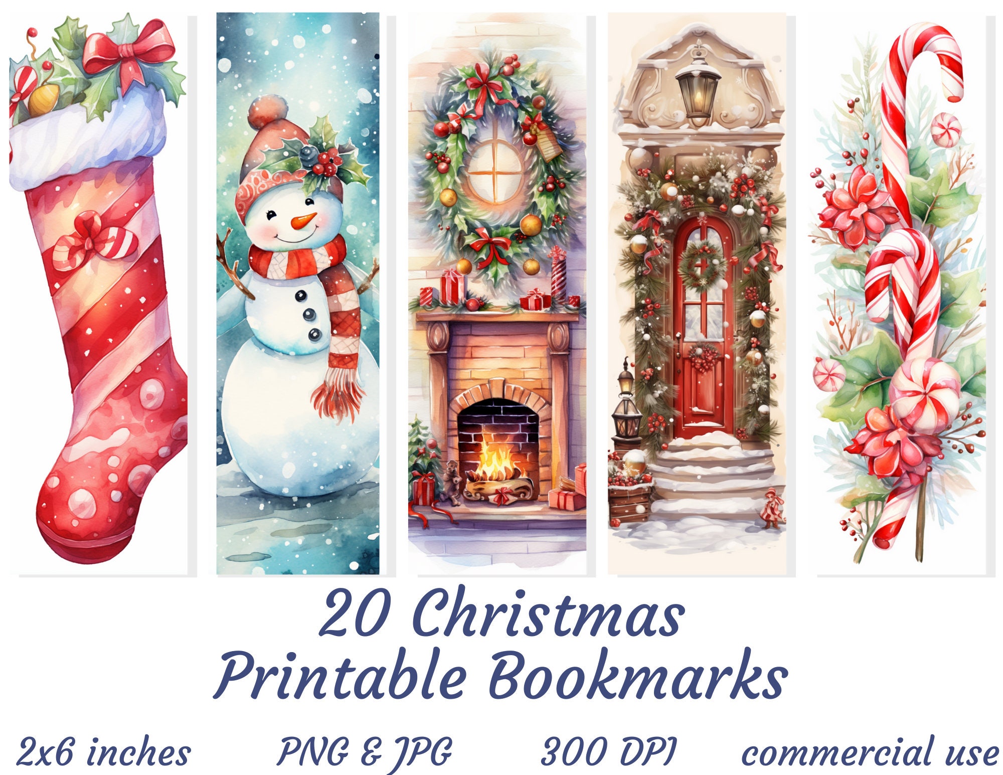 20 Christmas Design Bookmarks, Printable Bookmarks, Sublimation ...