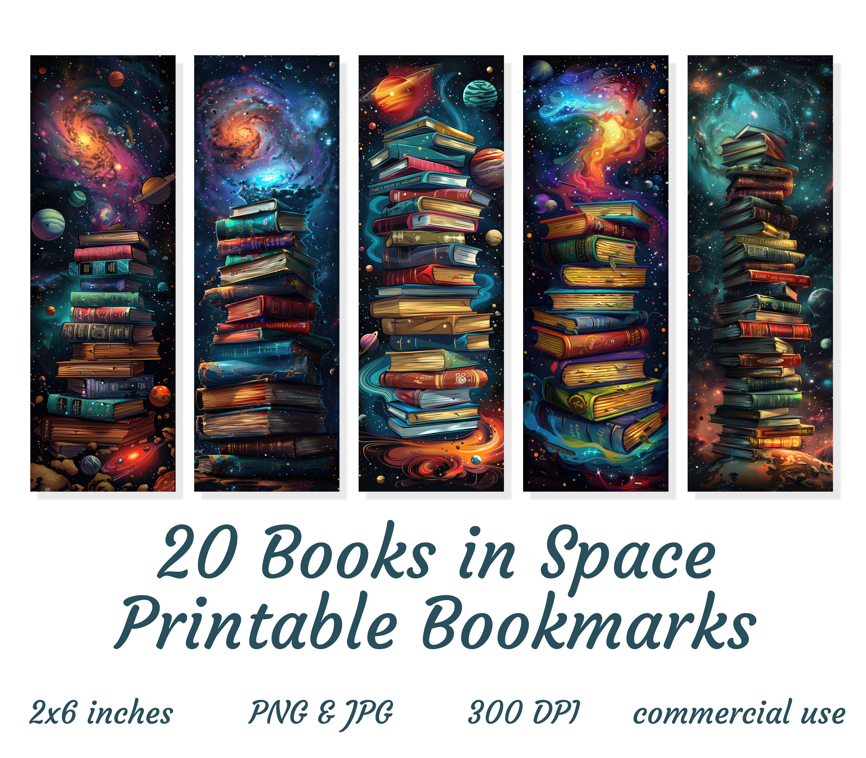 20 Books in Space Printable Bookmarks, Bookmark Set, Galaxy Sublimation ...