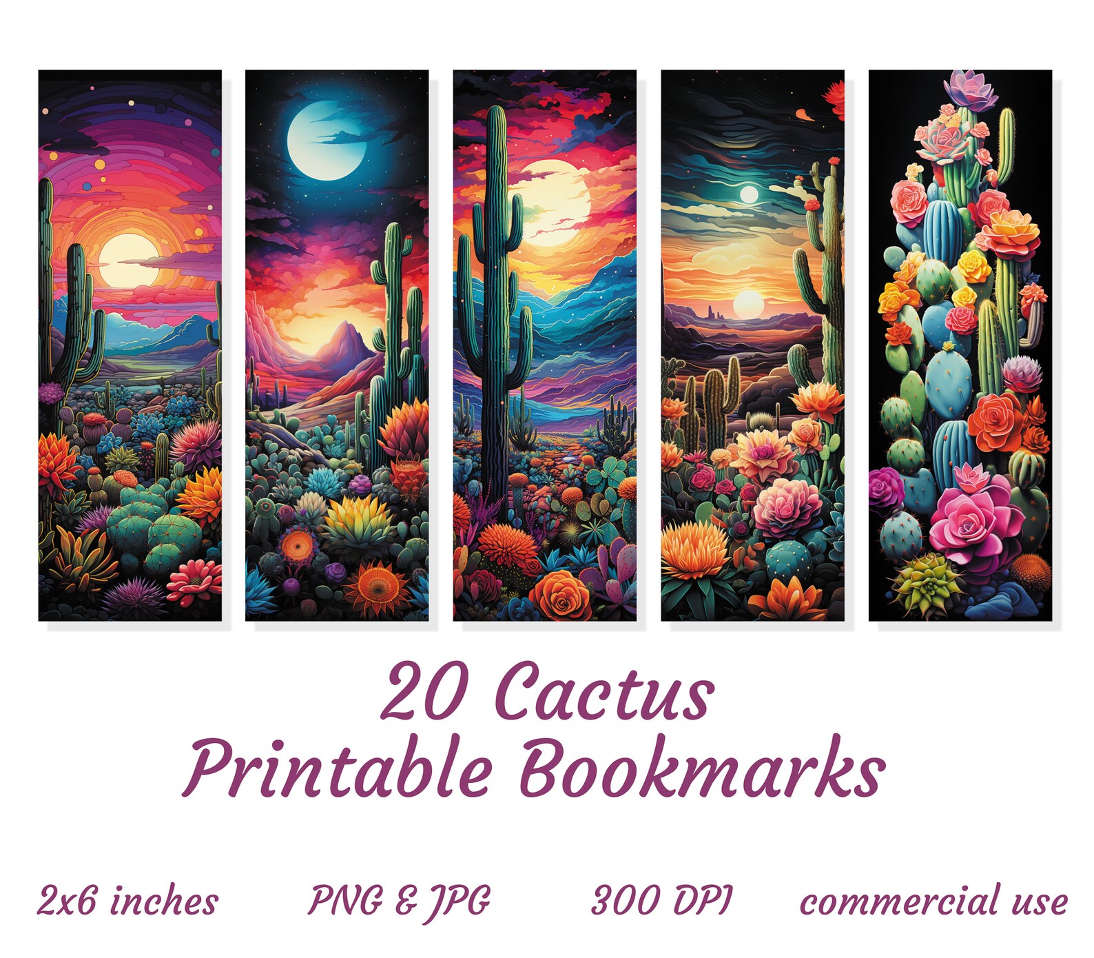 20 Cactus Bookmark Designs, Printable Bookmarks, Nature Bookmarks ...