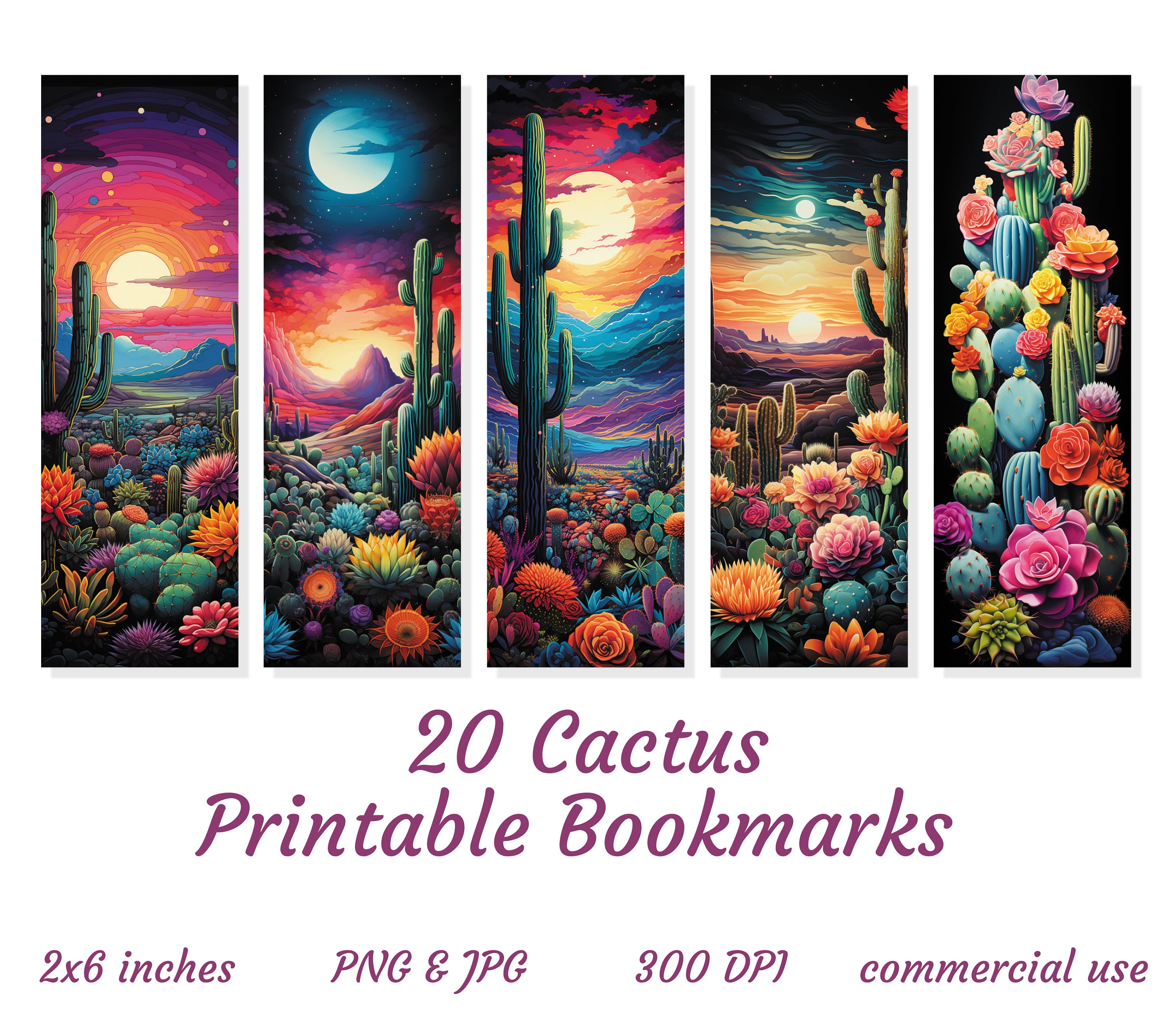 20 Cactus Bookmark Designs Printable Bookmarks Nature - Etsy