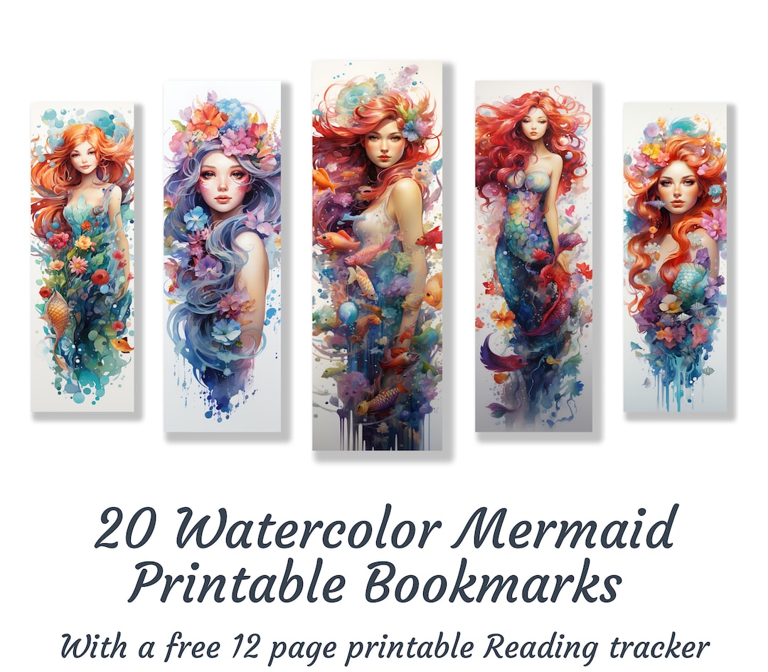 20 Mermaid Bookmark Designs, Printable Bookmarks, Fantasy Bookmarks ...