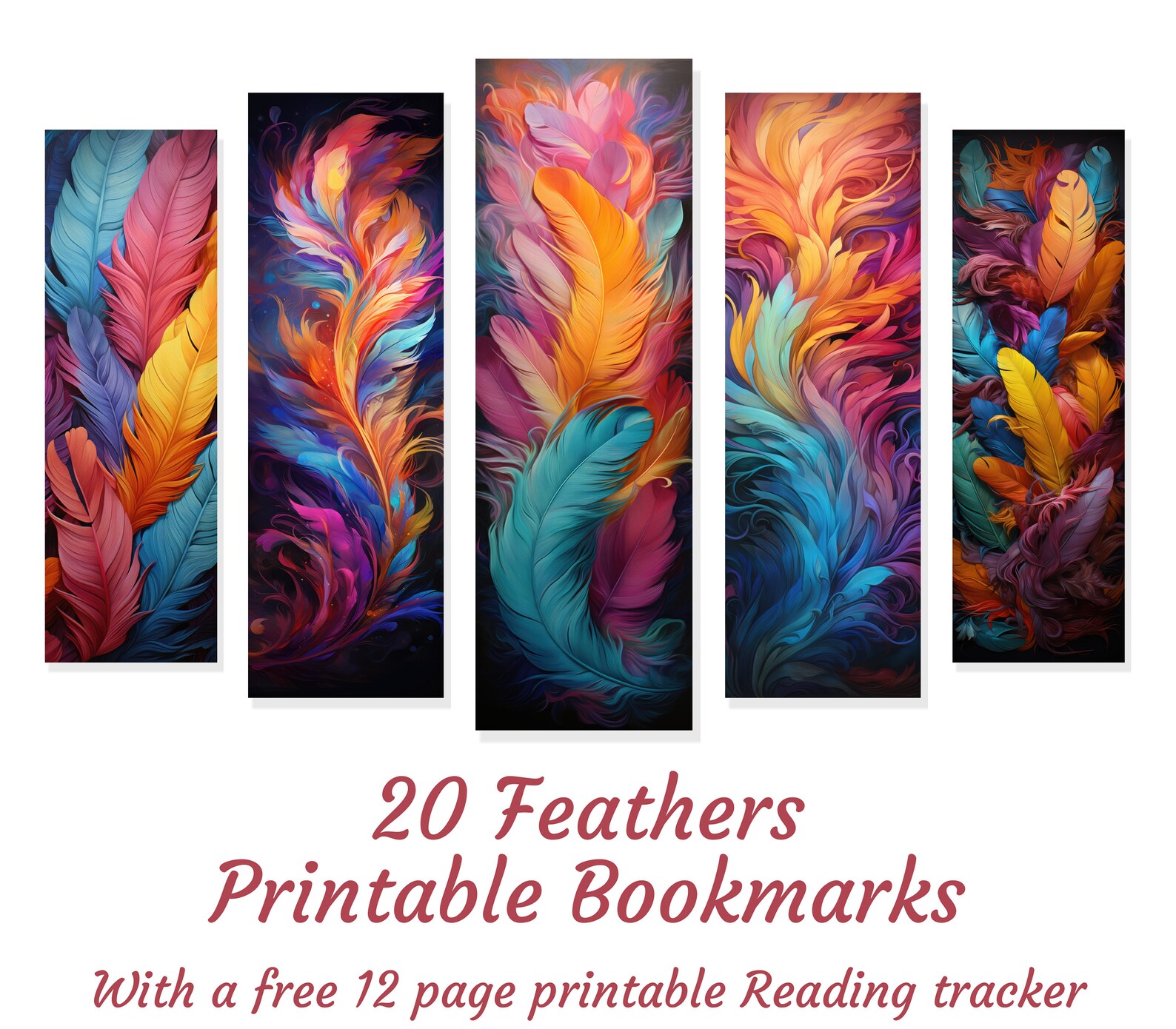 20 Feathers Printable Bookmarks, Feather PNG, Printable Bookmarks ...