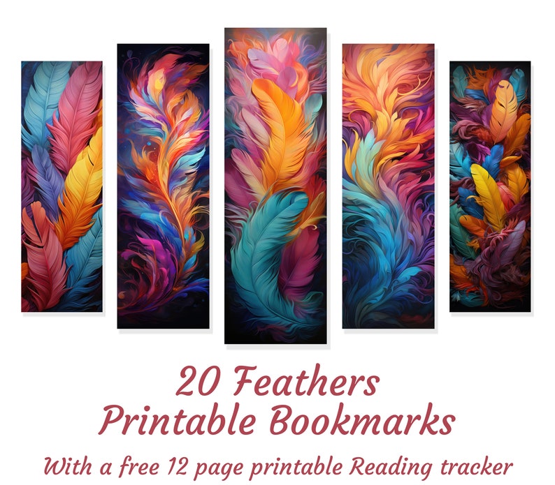 20 Feathers Printable Bookmarks, Feather PNG, Printable Bookmarks ...