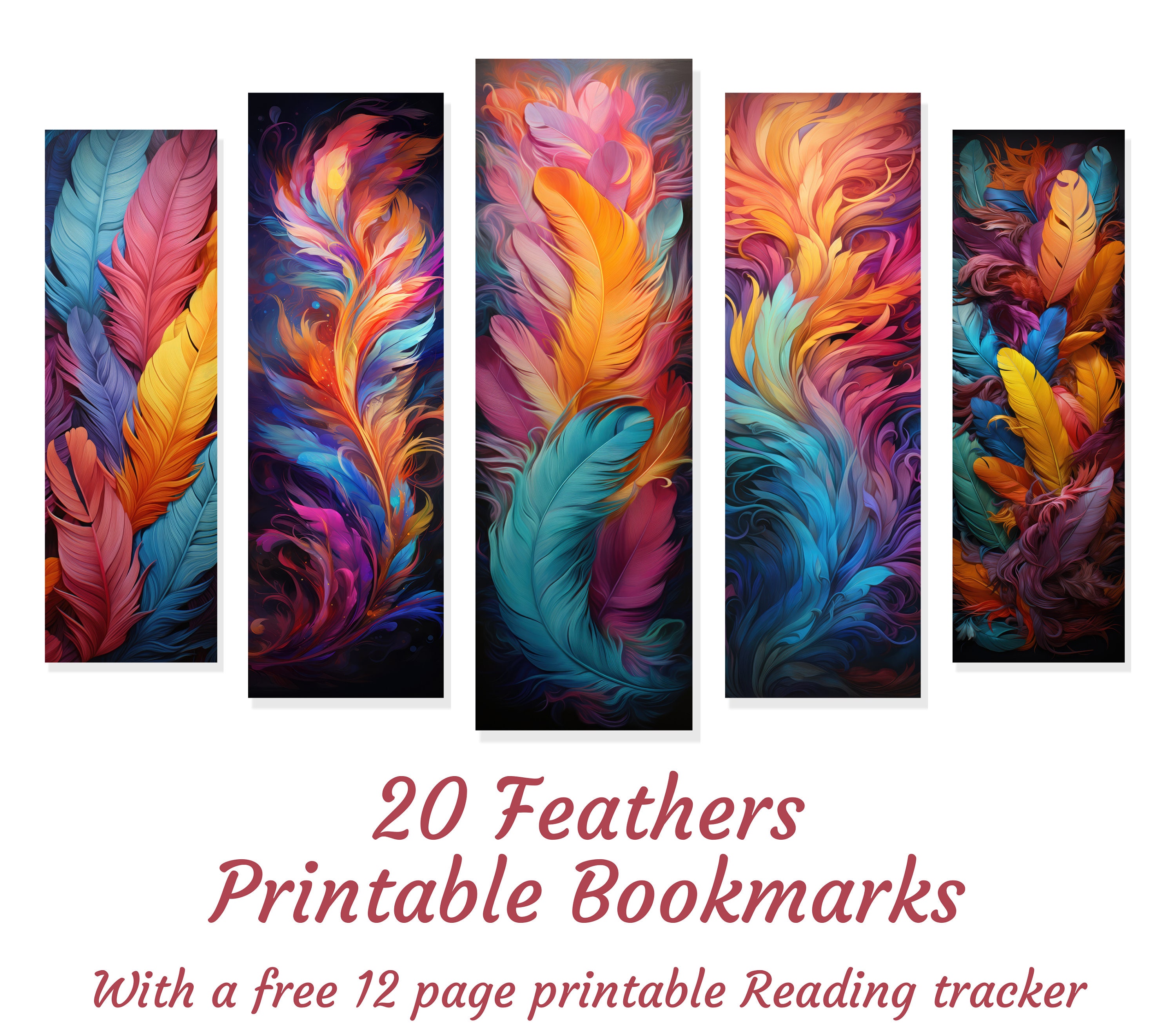 20 Feathers Printable Bookmarks, Feather PNG, Printable Bookmarks ...