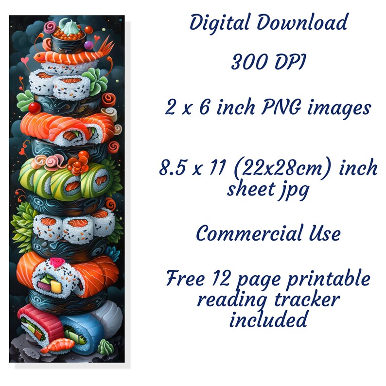 20 Kawaii Sushi Bookmarks, Printable Bookmarks, Sublimation Bookmark ...