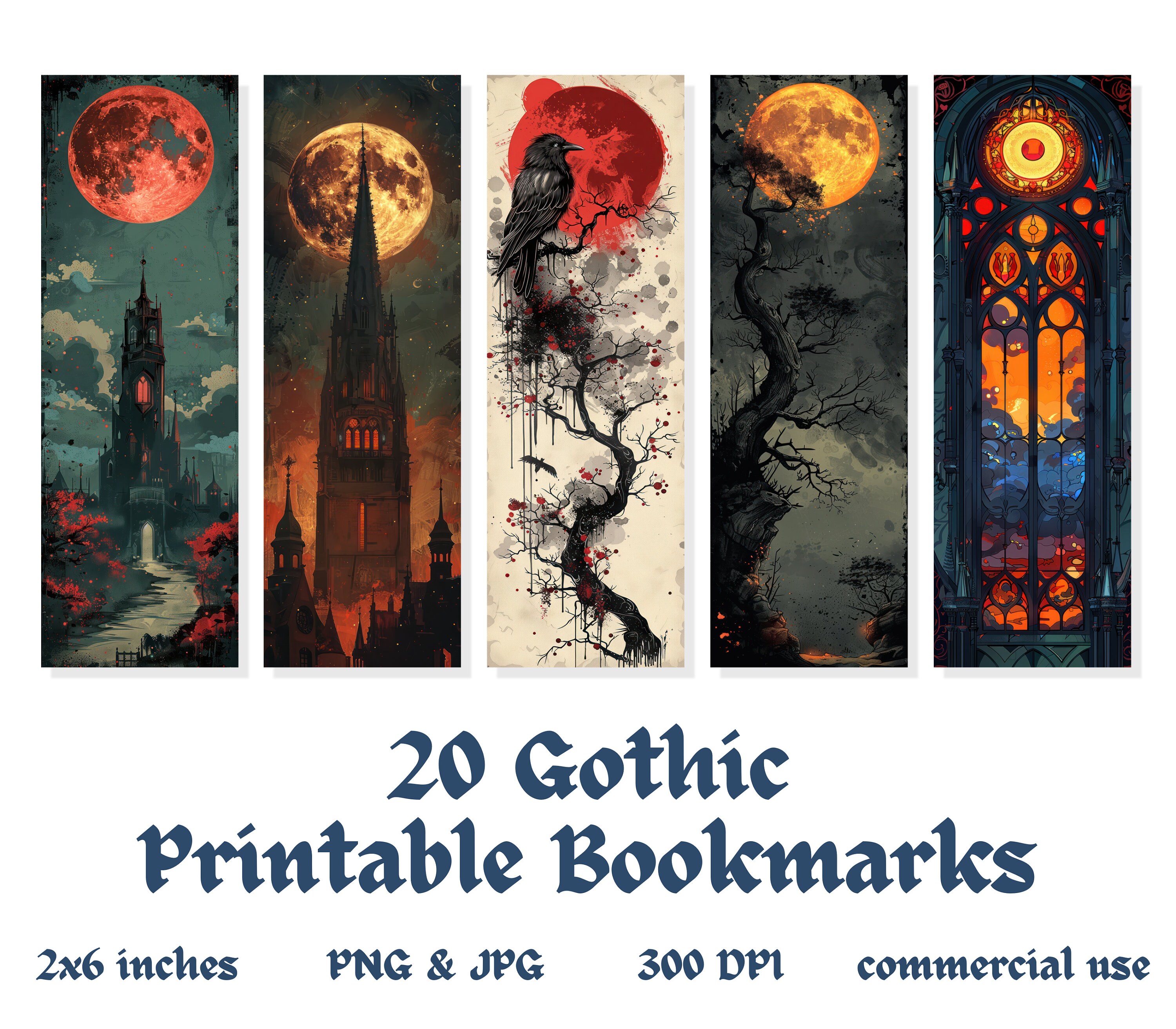 20 Gothic Printable Bookmarks, Bookmark Set, Galaxy Sublimation ...