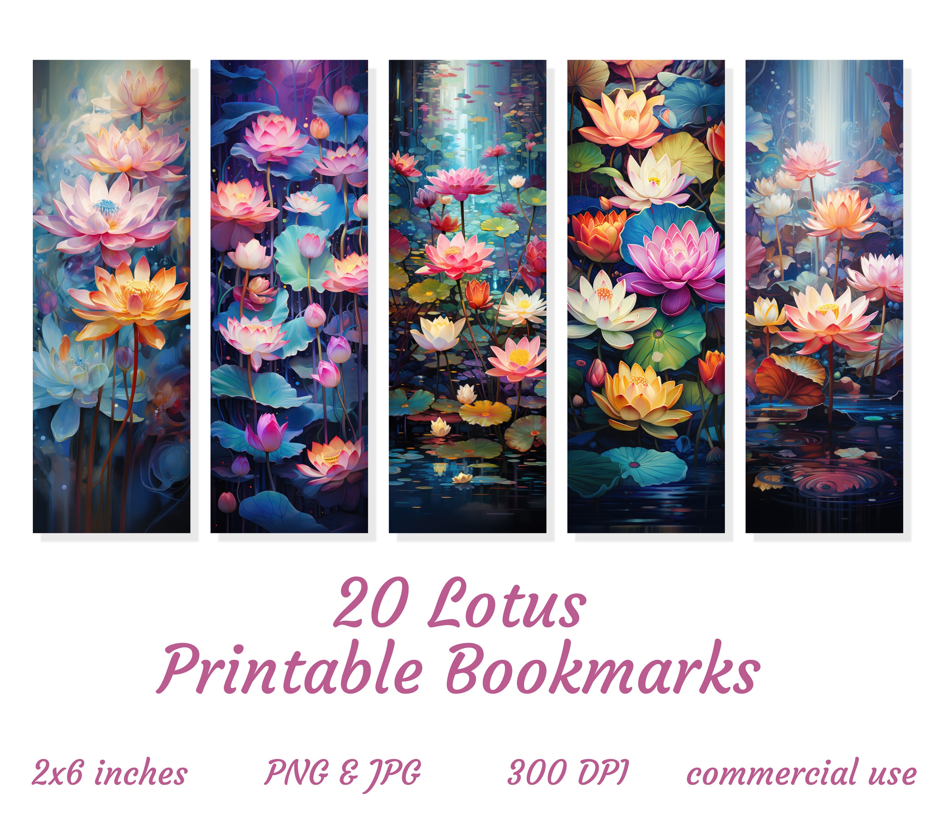 20 Lotus Bookmarks, Printable Bookmarks, Zen Bookmarks, Sublimation ...