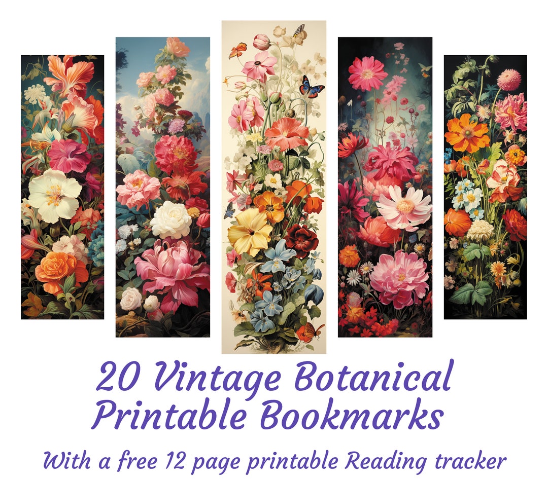 20 Vintage Botanical Bookmarks Printable, Sublimation Bookmark Set ...