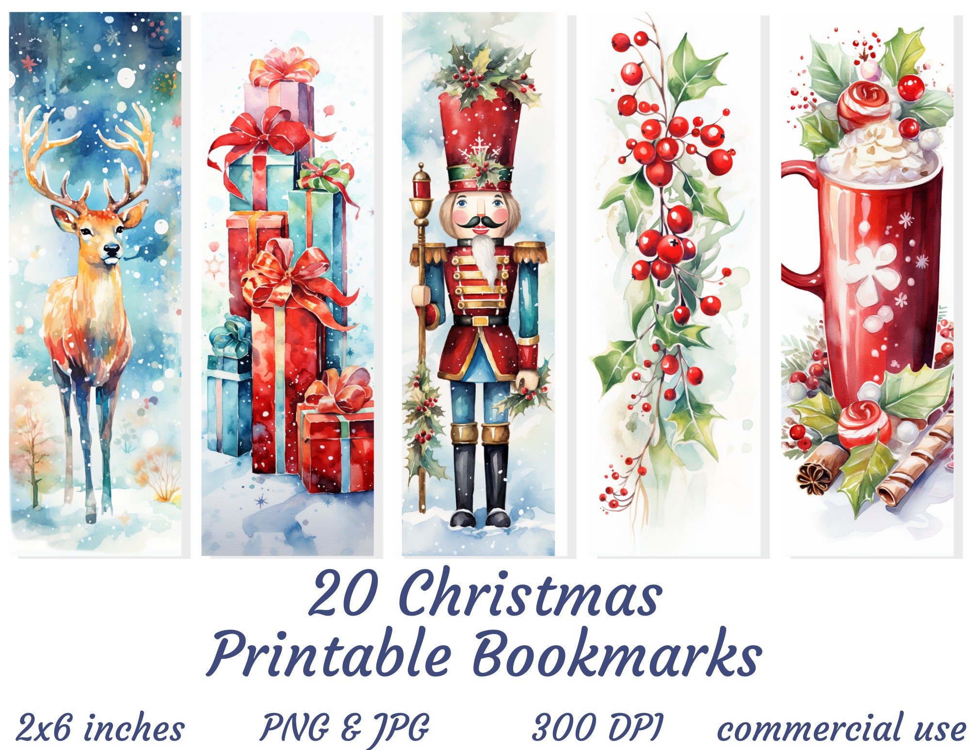 20 Christmas Design Bookmarks, Printable Bookmarks, Sublimation ...