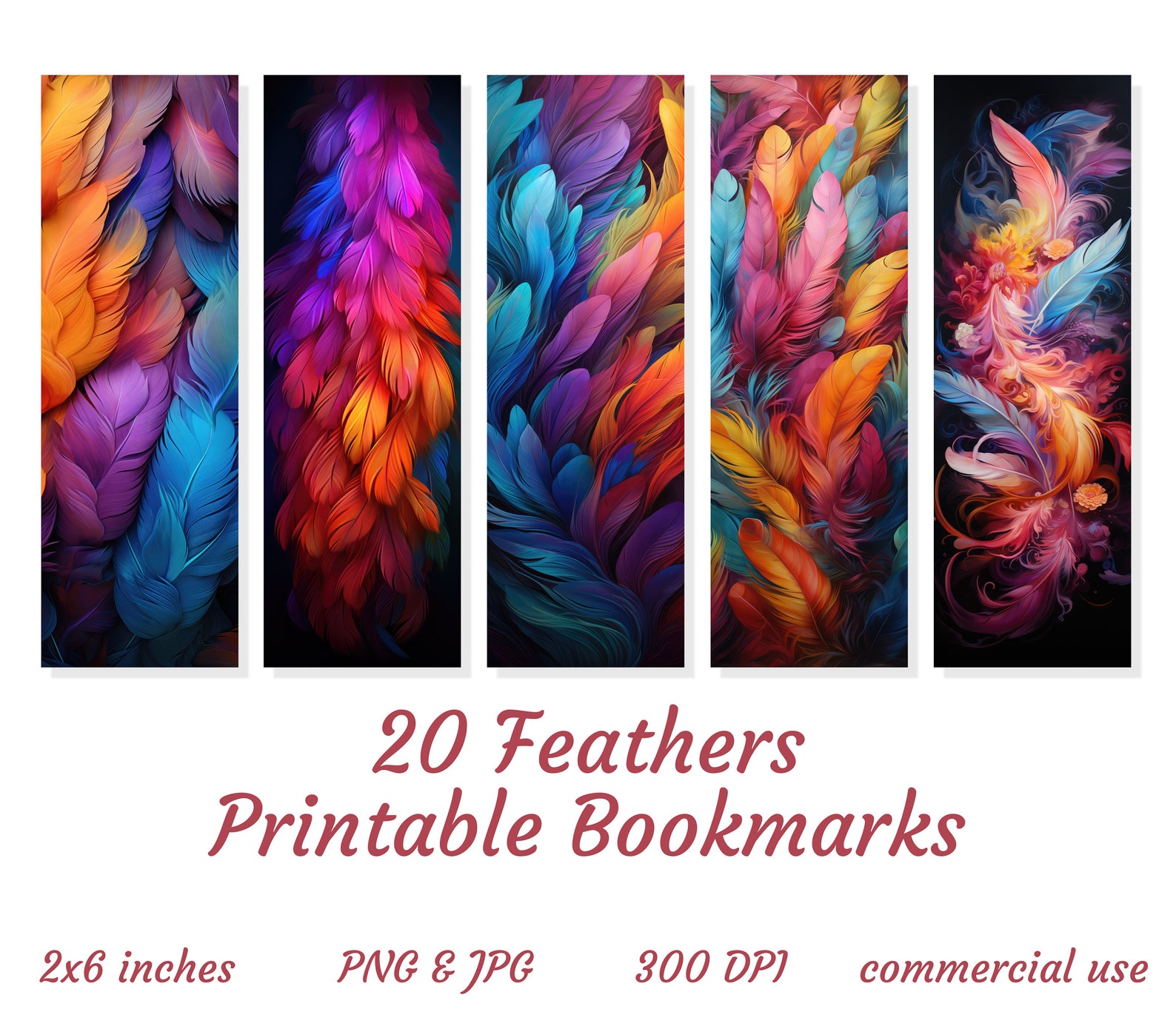 20 Feathers Printable Bookmarks, Feather PNG, Printable Bookmarks ...
