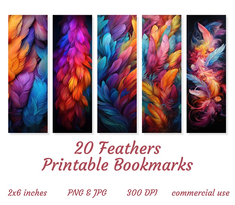 20 Feathers Printable Bookmarks, Feather PNG, Printable Bookmarks ...