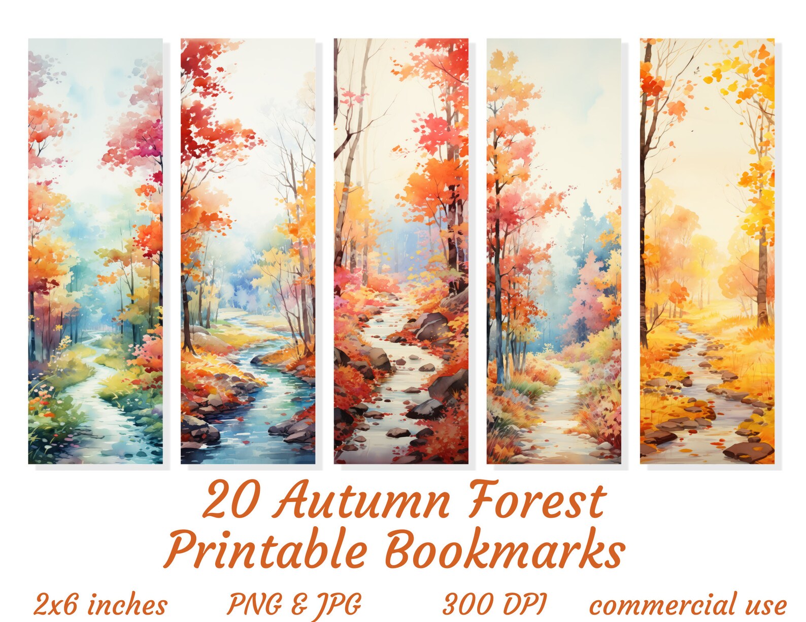 20 Printable Autumn Forest Bookmarks, Watercolor, Bookmark Sublimation ...